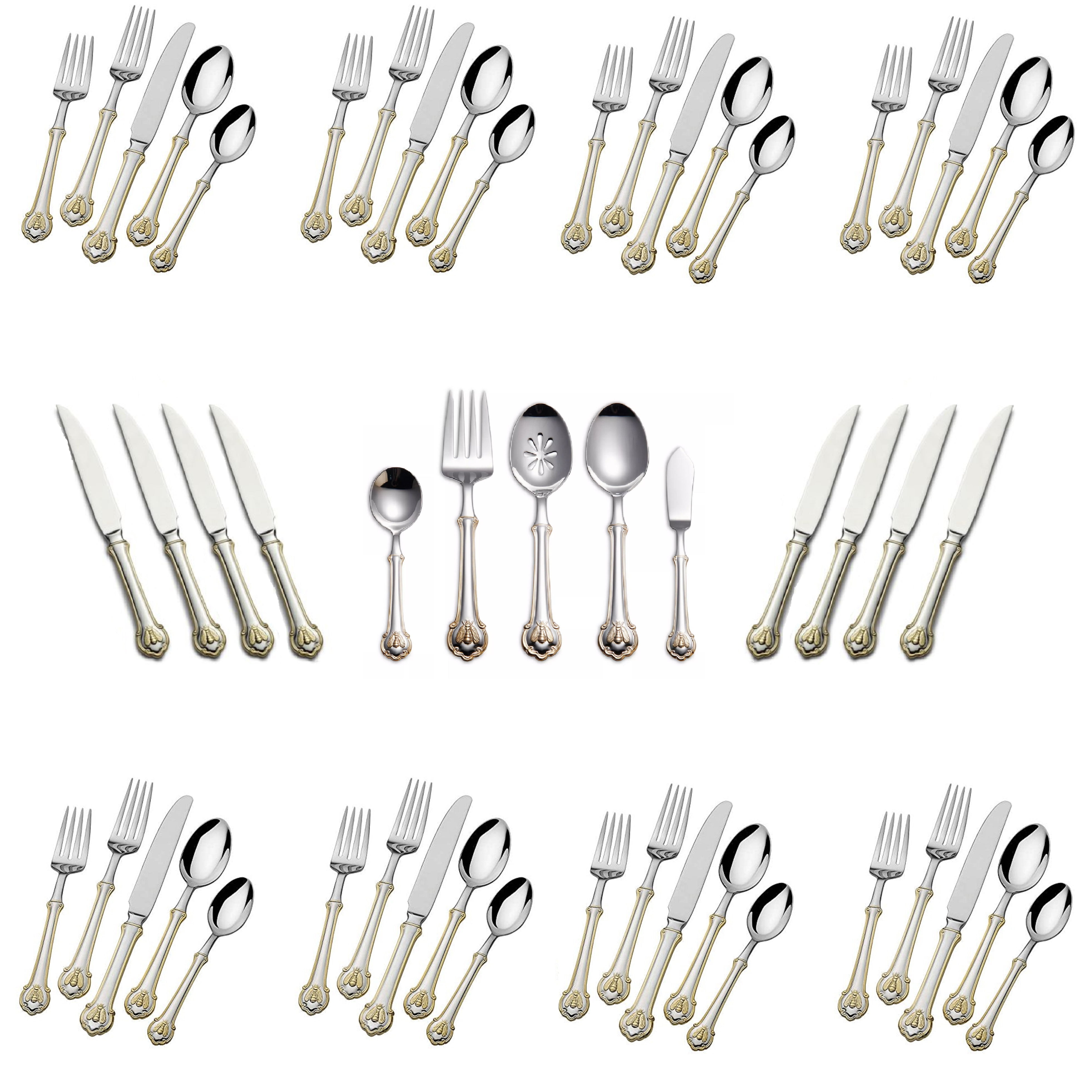 Wallace Napoleon Bee Gold Accent 18/10 Stainless Steel 53pc. Flatware ...