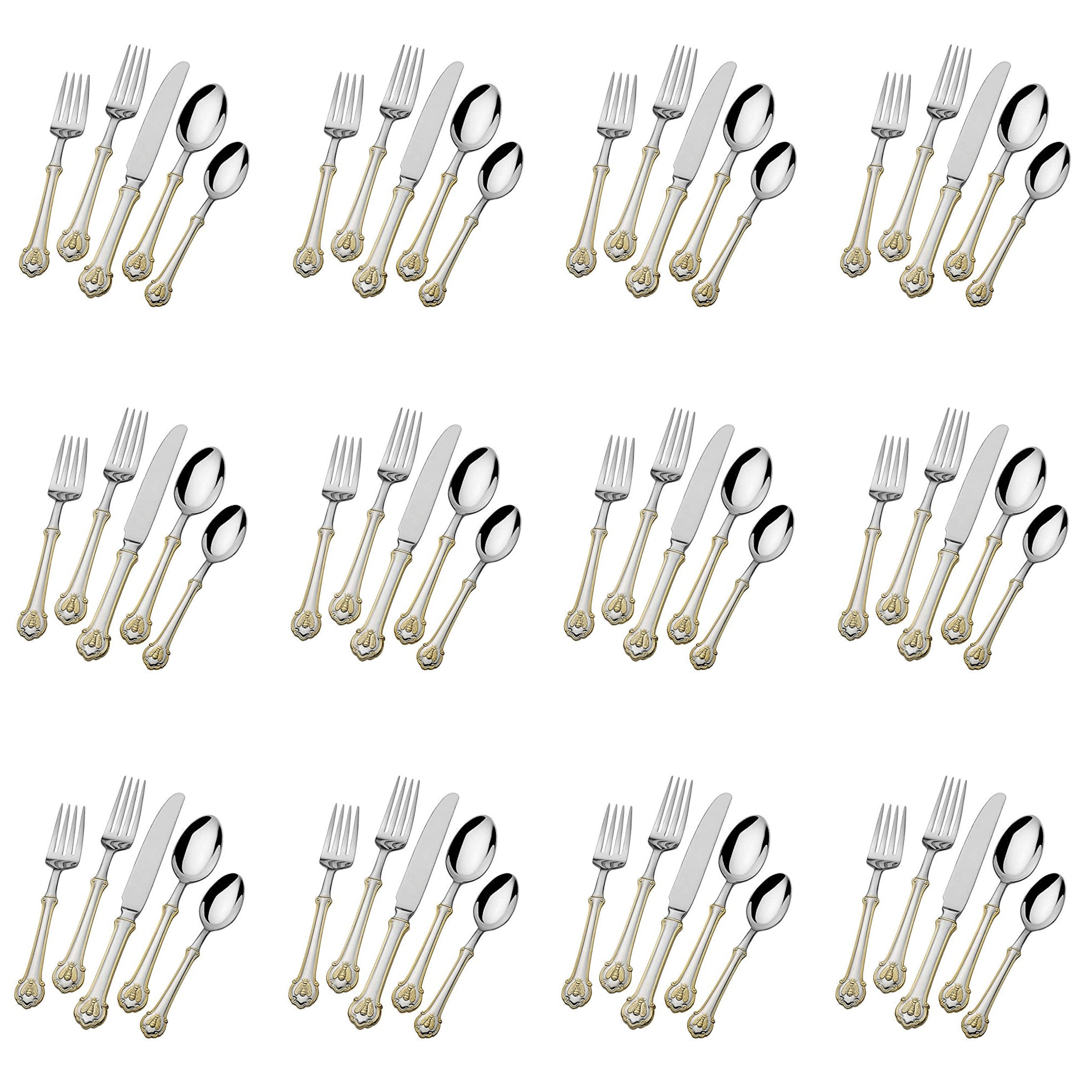 Wallace Napoleon Bee Gold Accent 18/10 Stainless Steel 60pc. Flatware ...