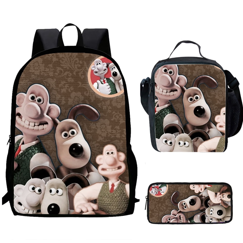 Wallace and Gromit Cartoon 3 pcs set Backpack with Lunch Bags ,Pencil ...