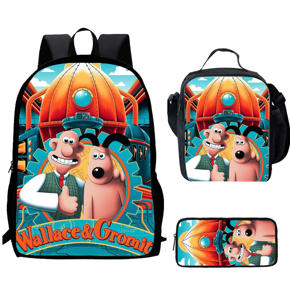 Wallace and Gromit Cartoon 3 pcs set Backpack with Lunch Bags ,Pencil ...