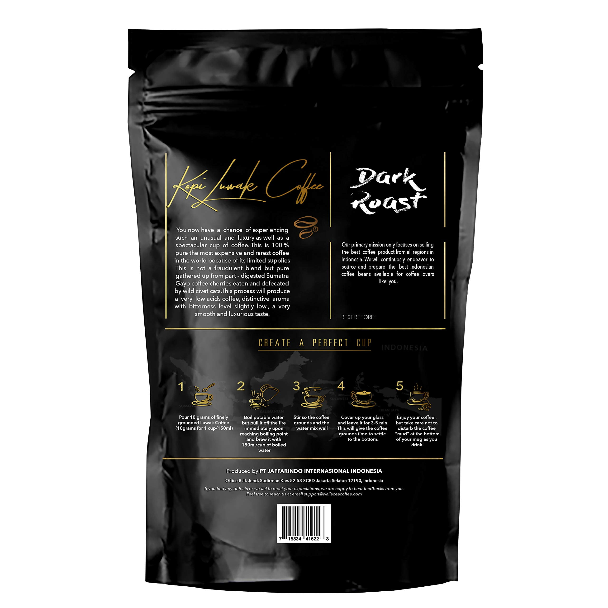 Wallacea Coffee Certified SCH4 Wild Kopi Luwak Coffee Ground, Civet ...
