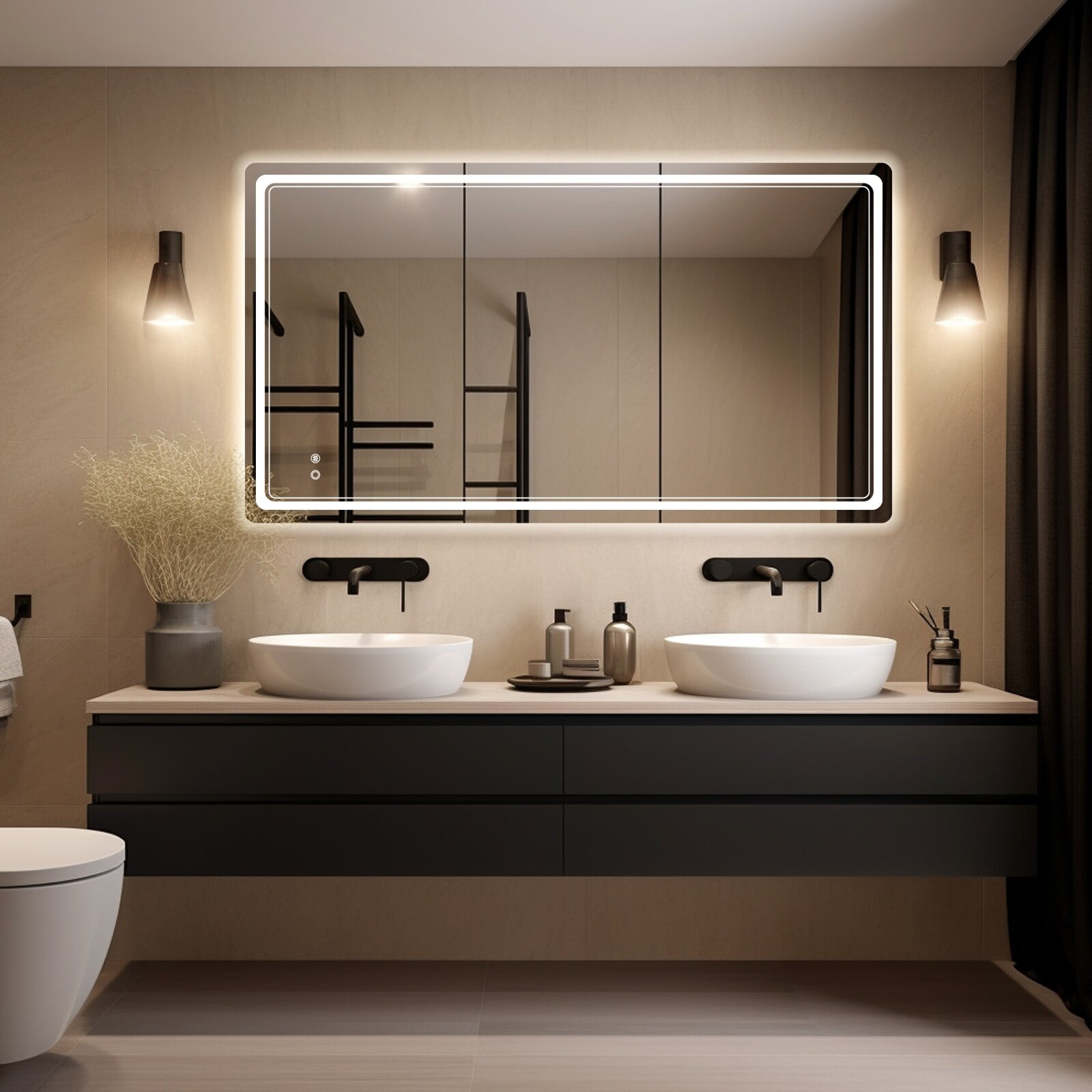 Wallbeyond 3-Tone Modern Style Frameless Rectangular LED Wall Mirror 48 ...