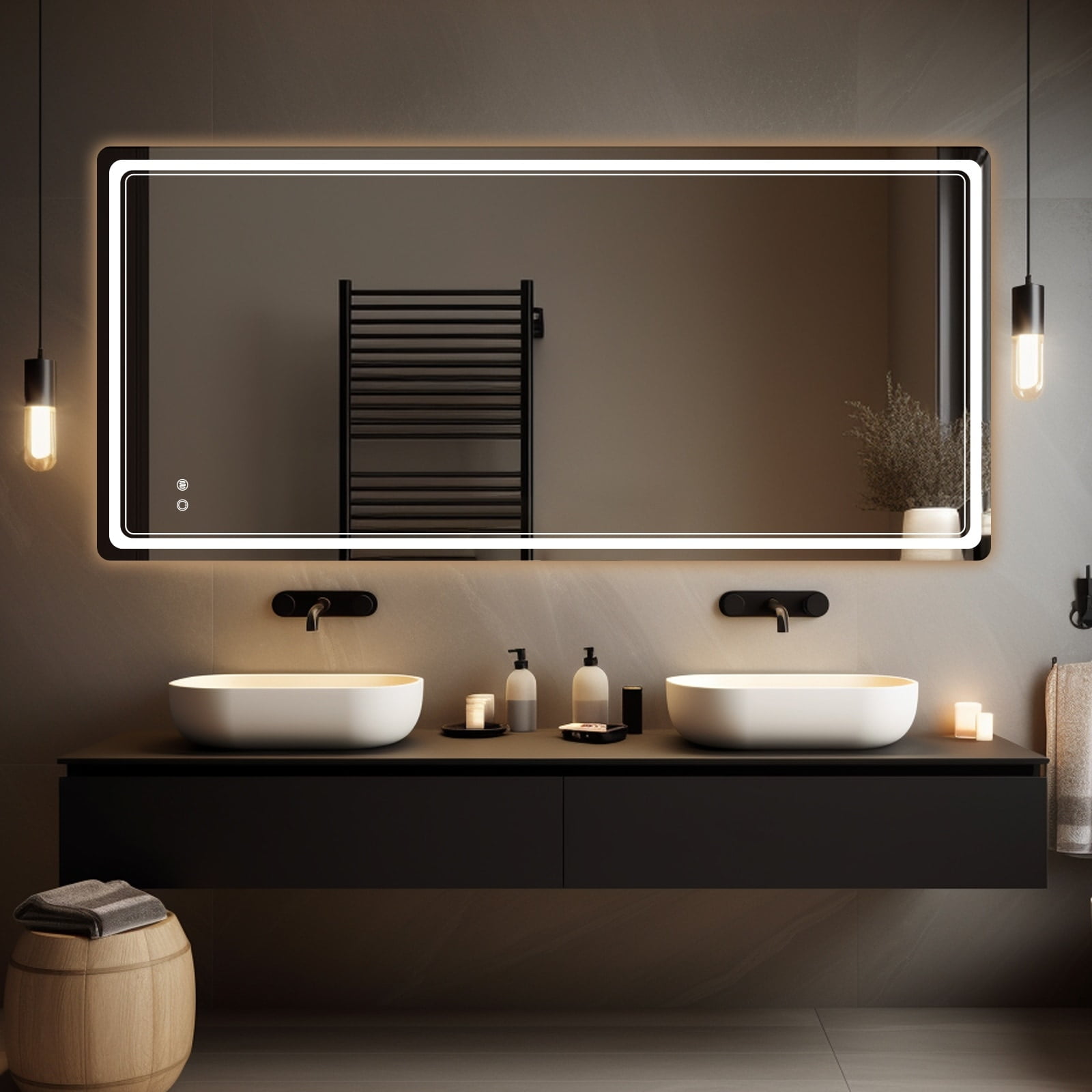 Wallbeyond 3-Tone Modern Style Frameless Rectangular LED Wall Mirror 55 ...