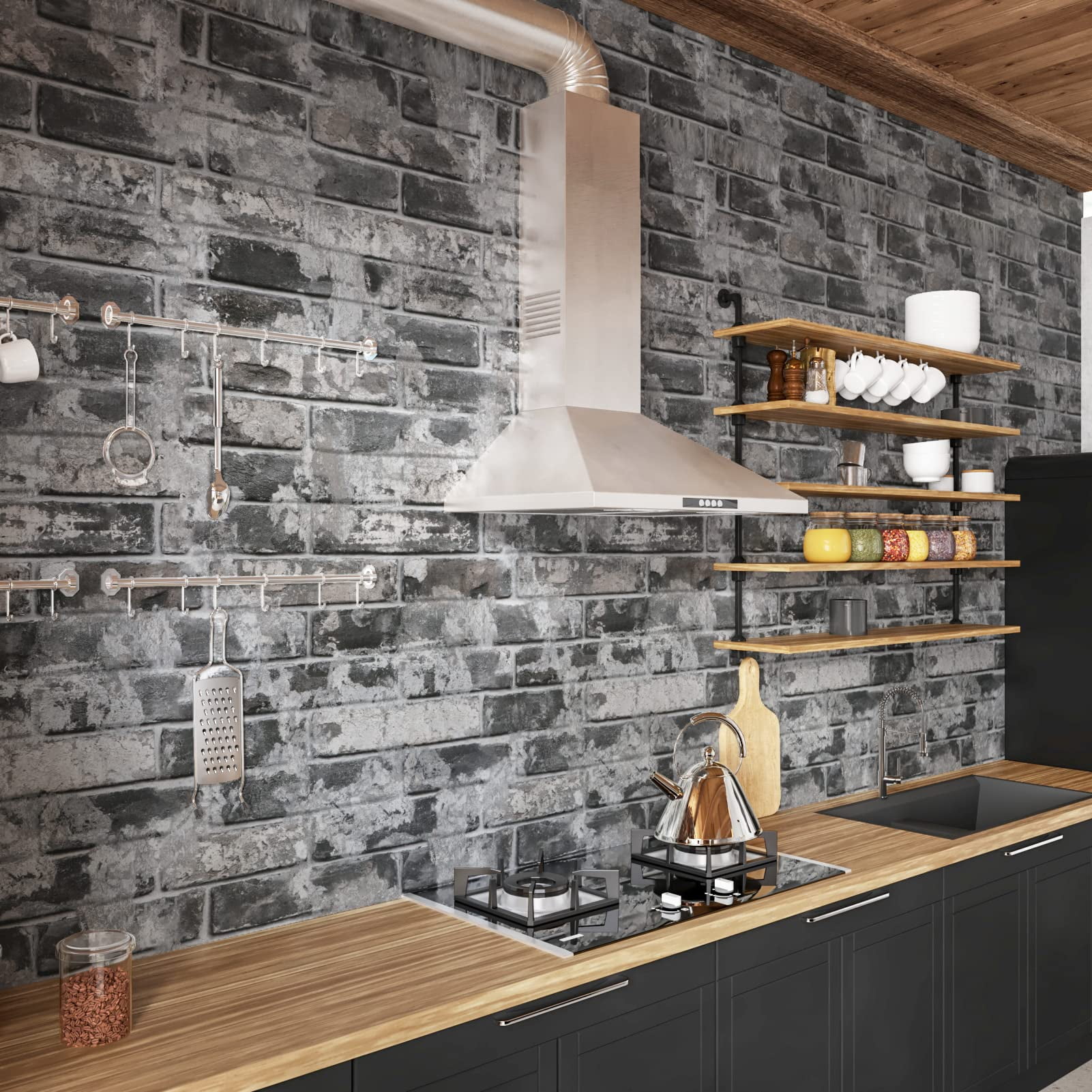 Wallercity Gray Brick Wallpaper Peel and Stick Faux Wallpapers for Wall ...