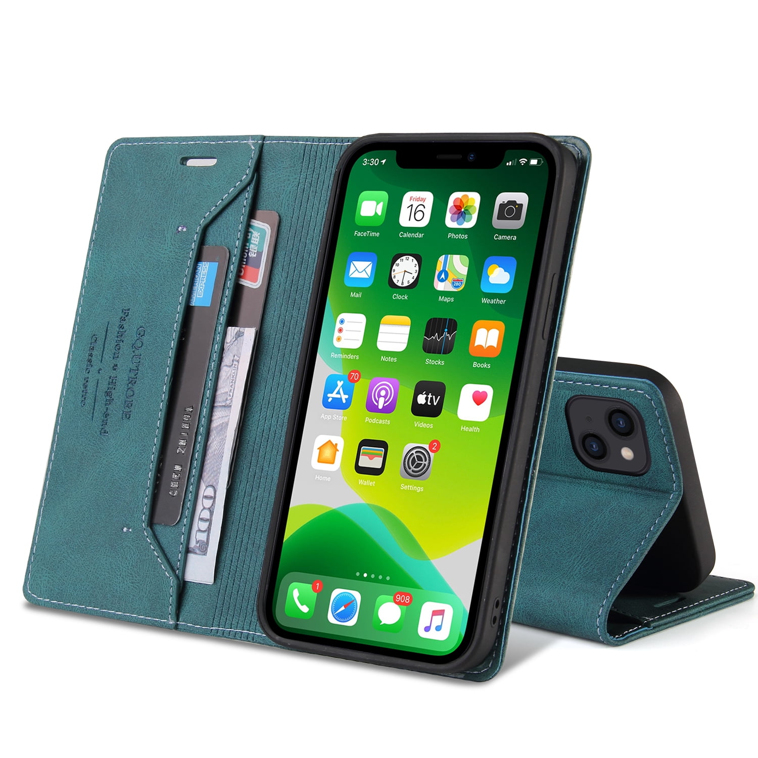 Wallet Case For Apple iPhone 13 inch,Luxury Leather RFID Blocking Cash Credit Card Slots Holder ...