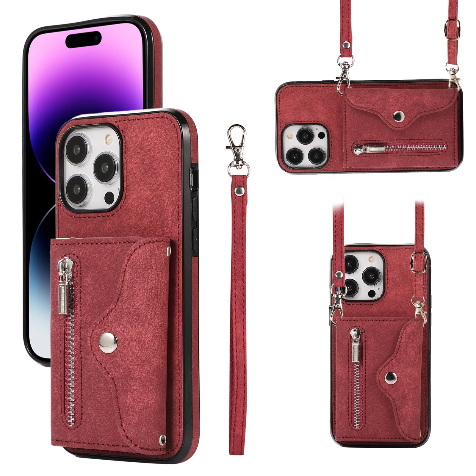 Wallet Case for Apple iPhone 16 Pro, Crossbody Shoulder Strap Hand ...