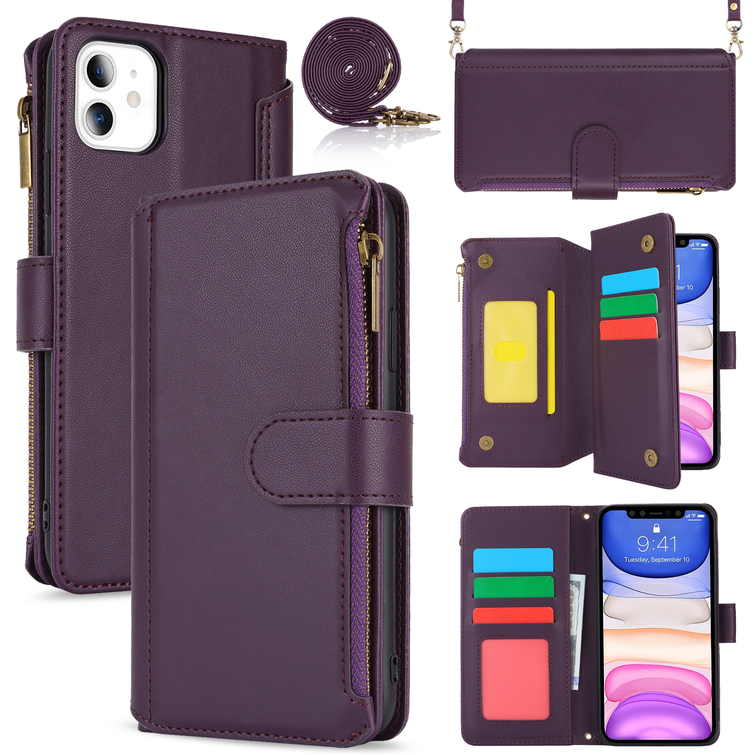Wallet Case Compatible with iPhone 11 Zipper Luxury ID Cash Credit Card ...
