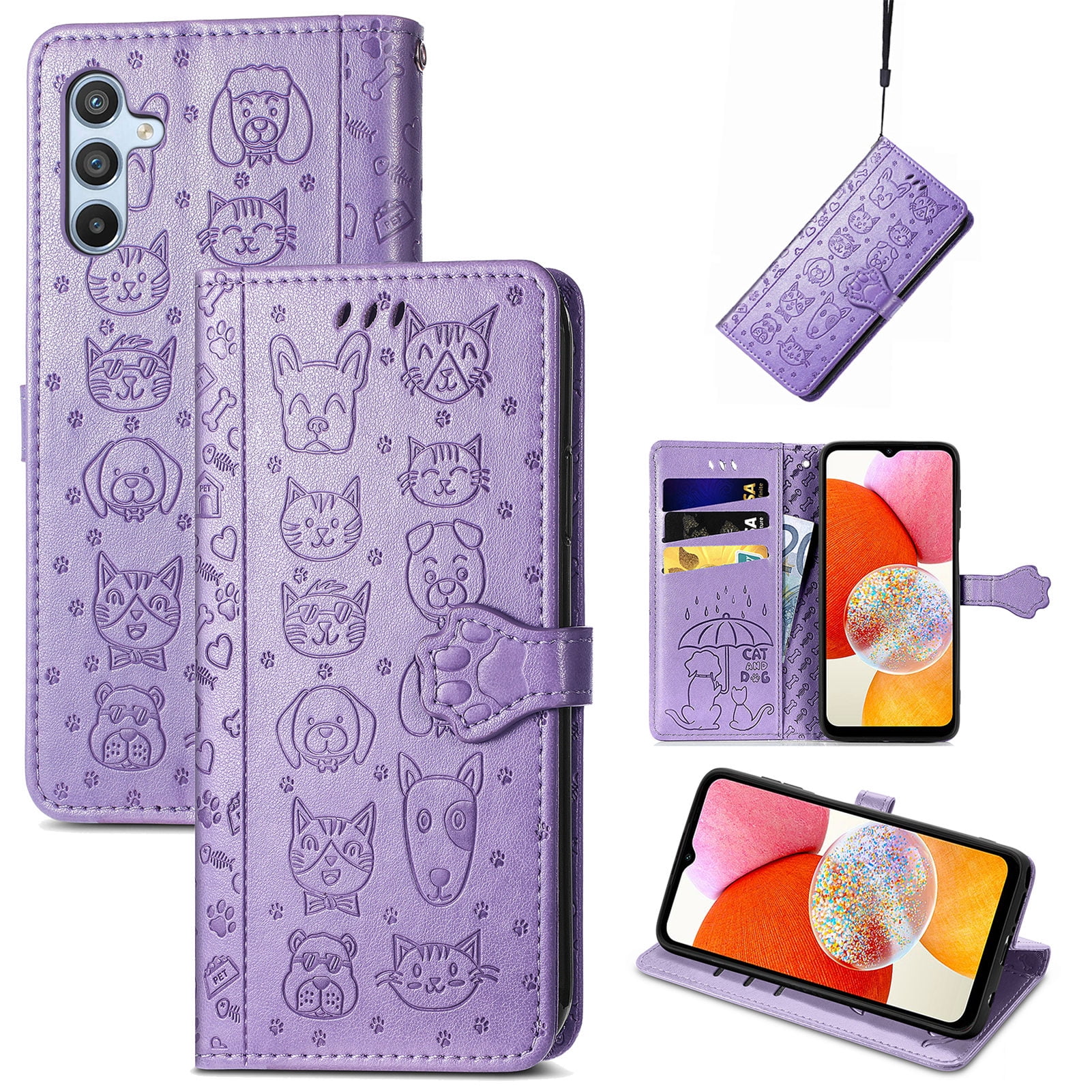 Wallet Case for Samsung Galaxy S24, Lovely Cute Cat Dog Embossed ...