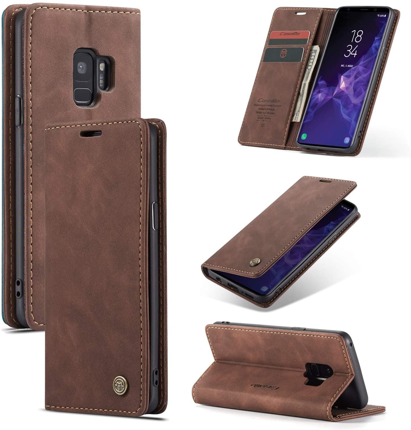 Wallet Case for Samsung Galaxy S9 Plus, Premium PU Leather Case Vintage Matte Wallet Flip Cover ...