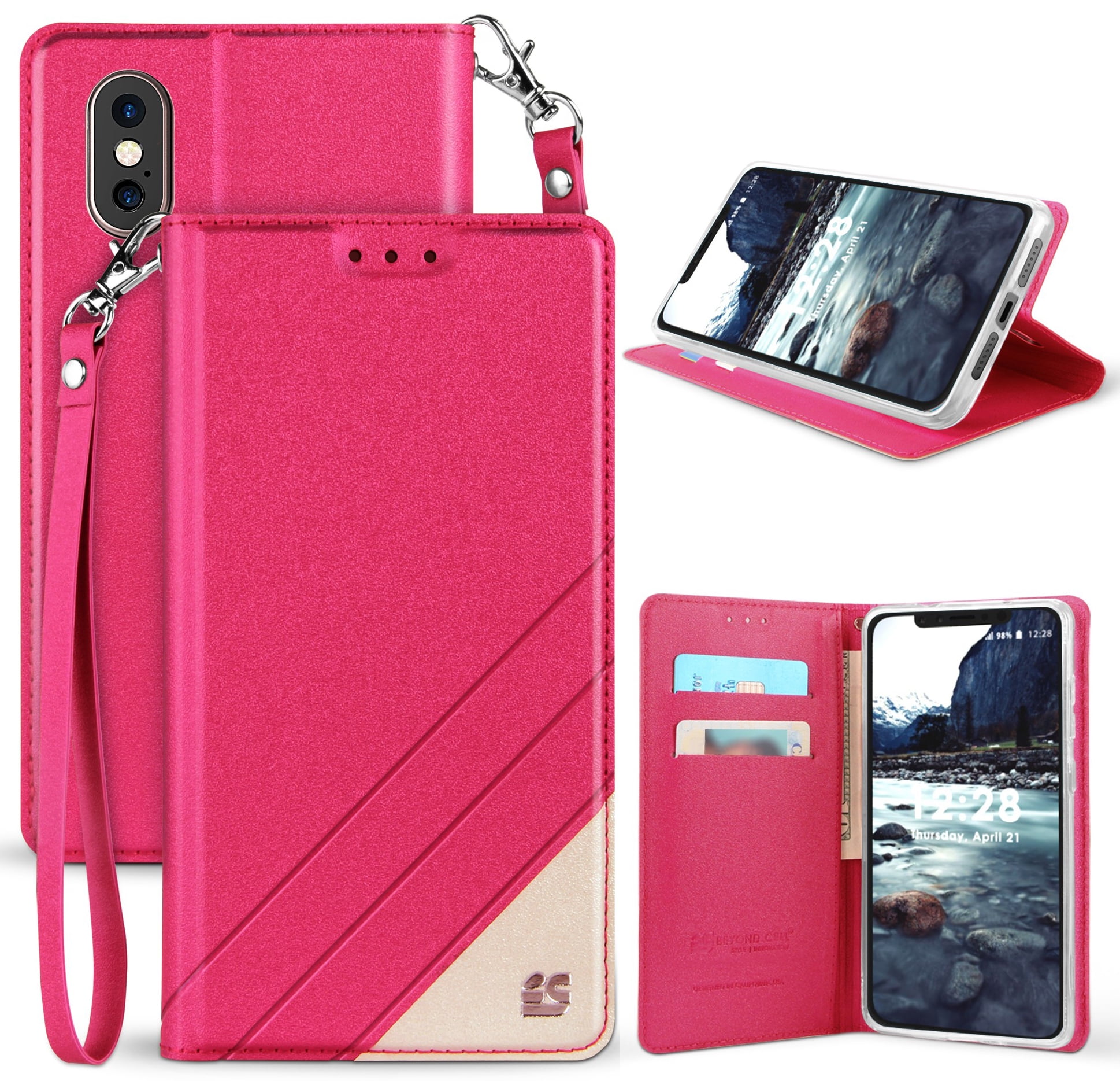 Wallet Case for iPhone X, Pink Infolio Credit Card Slot Cover, View ...