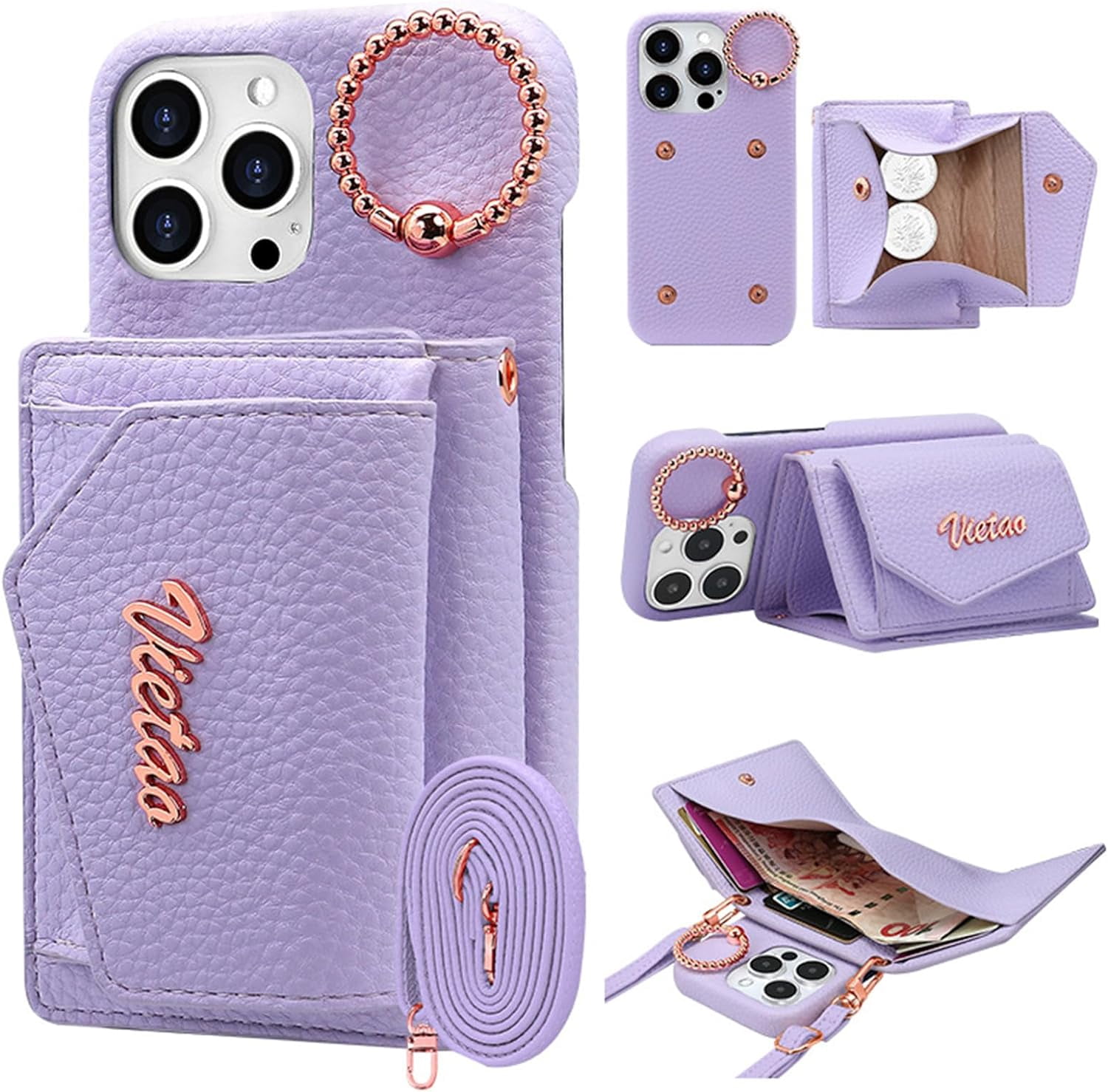 Wallet Case for iPhone 15 Pro Max/15 Pro/15 Plus/15, Litchi Grain ...