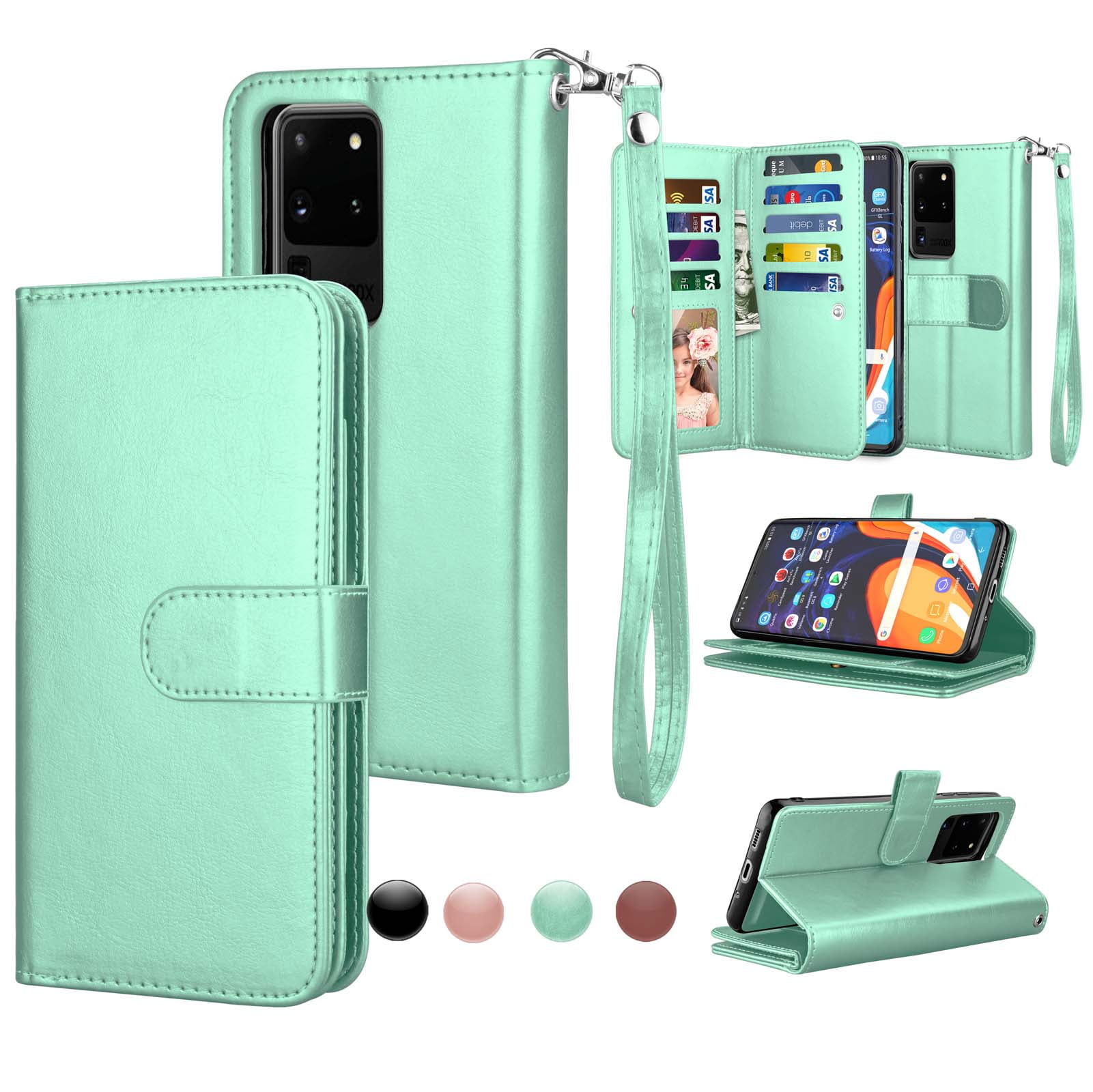 Wallet Cases for Samsung Galaxy S20 / S20+ / S20 Plus / S20 Ultra, Njjex [Wrist Strap] Luxury PU ...