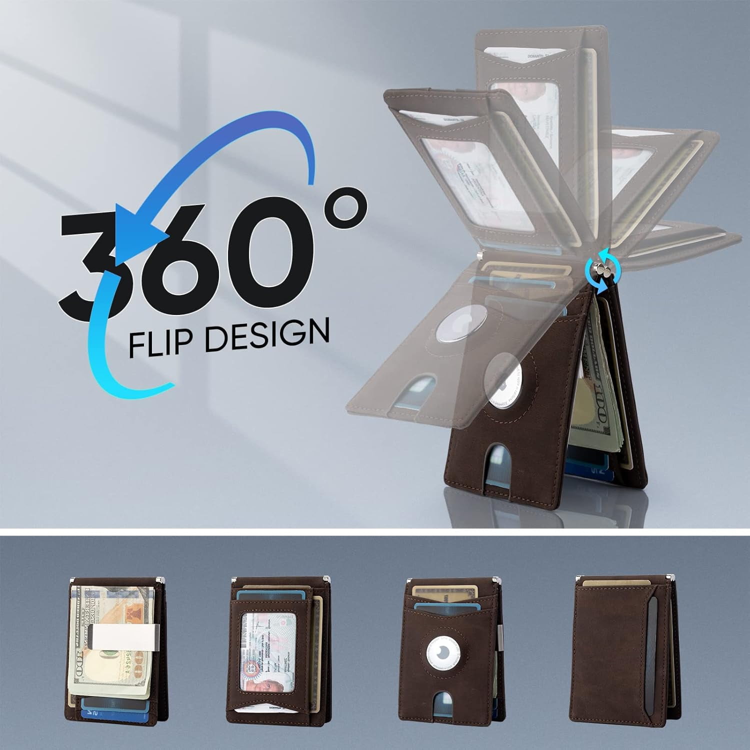 Wallet For Men With Airtag Holder,360° Flip Money Clip,Rfid Blocking Minima - Walmart.com