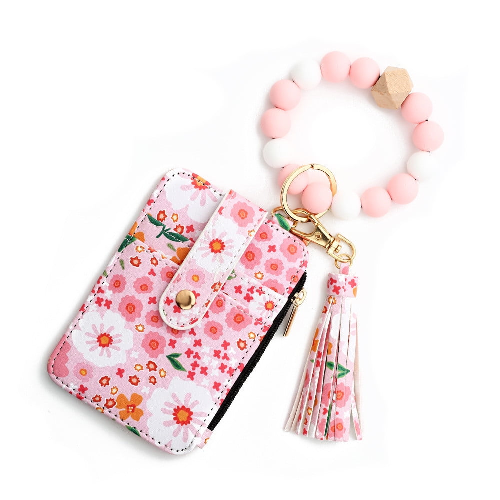 Wallet Keychain Wristlet for Women Cute Design Credit Card Holder ...