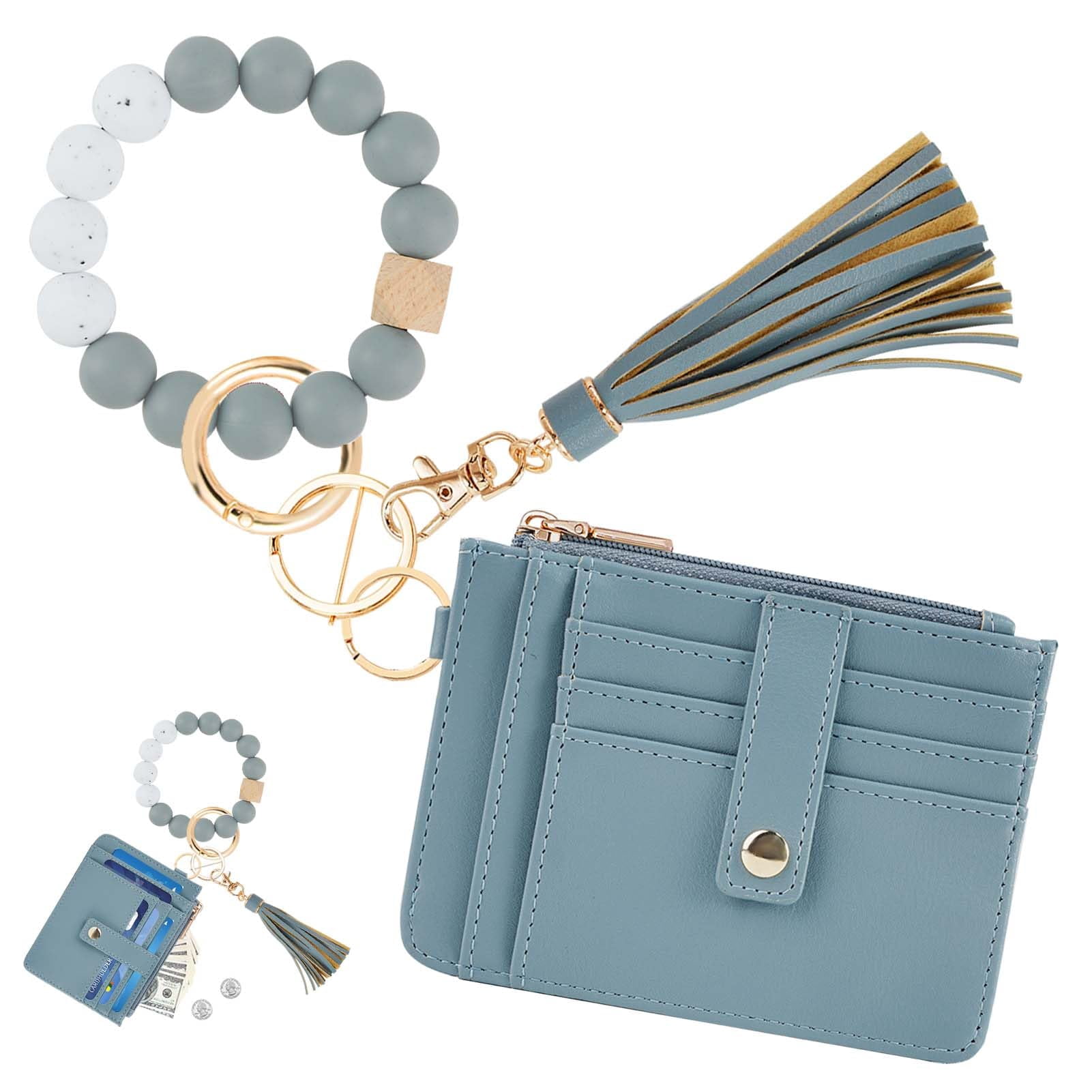 Wallet Keychain Wristlet for Women,Slim RFID Credit Card Holder Purse ...