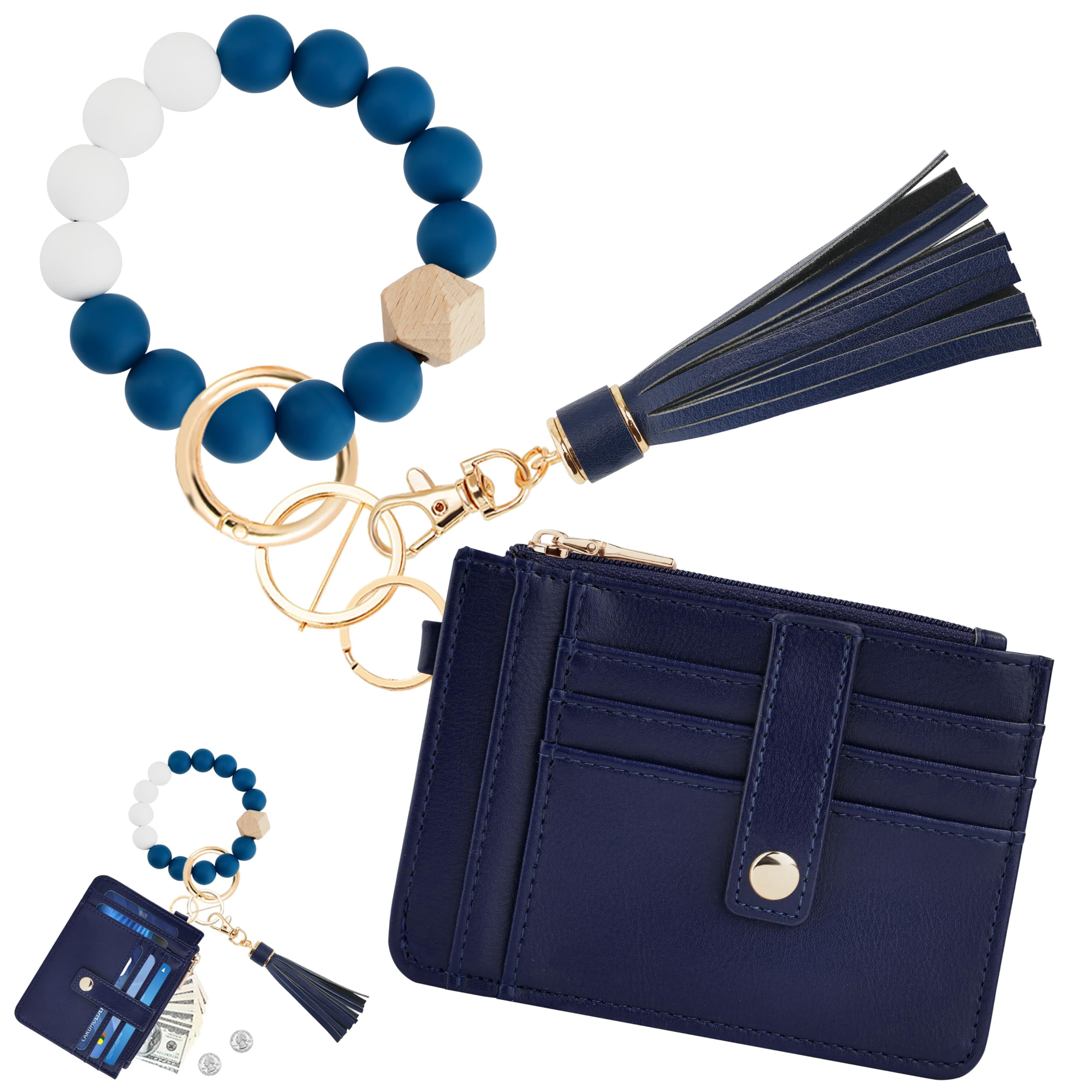 Wallet Keychain Wristlet for Women,Slim RFID Credit Card Holder Purse ...