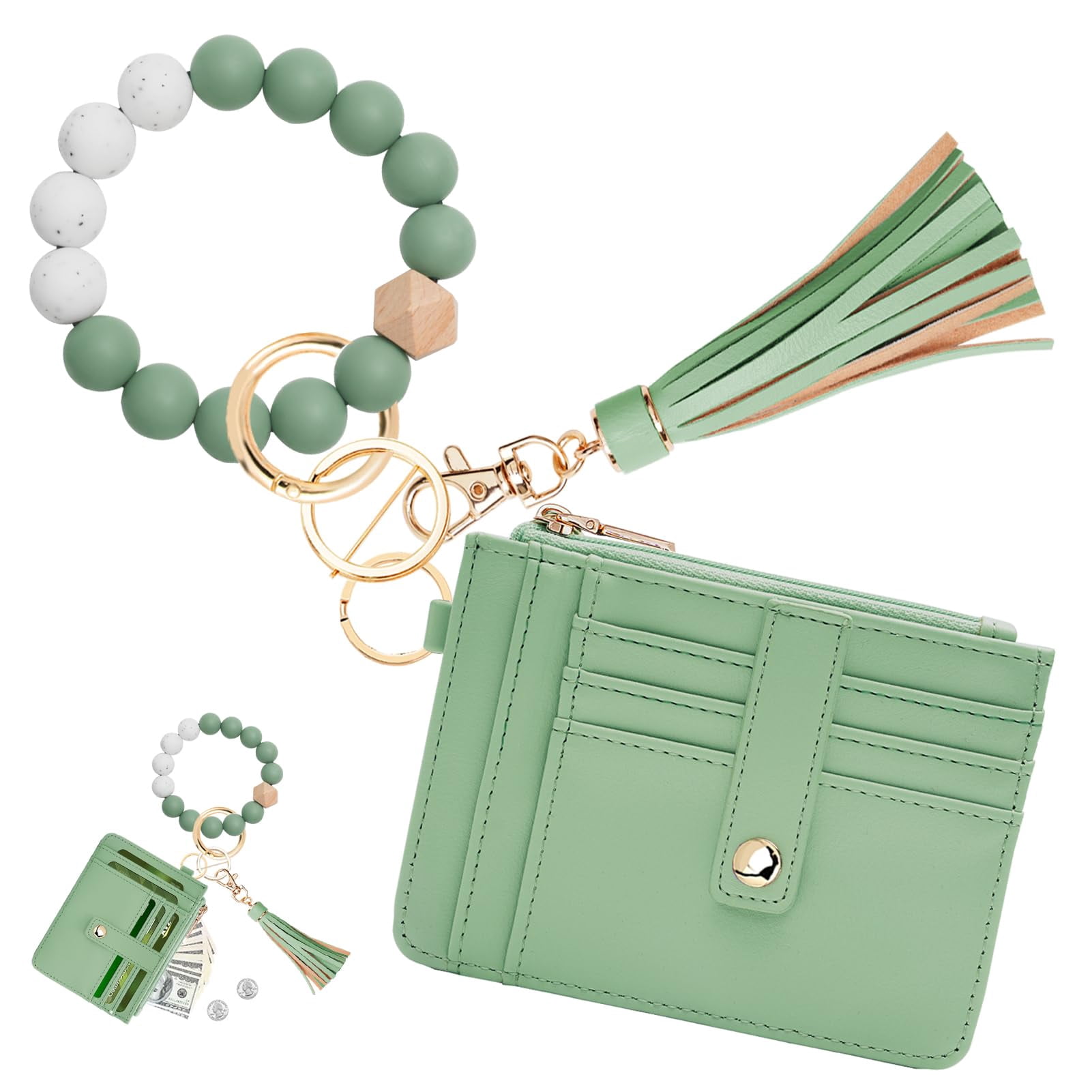 Wallet Keychain Wristlet for Women,Slim RFID Credit Card Holder Purse ...