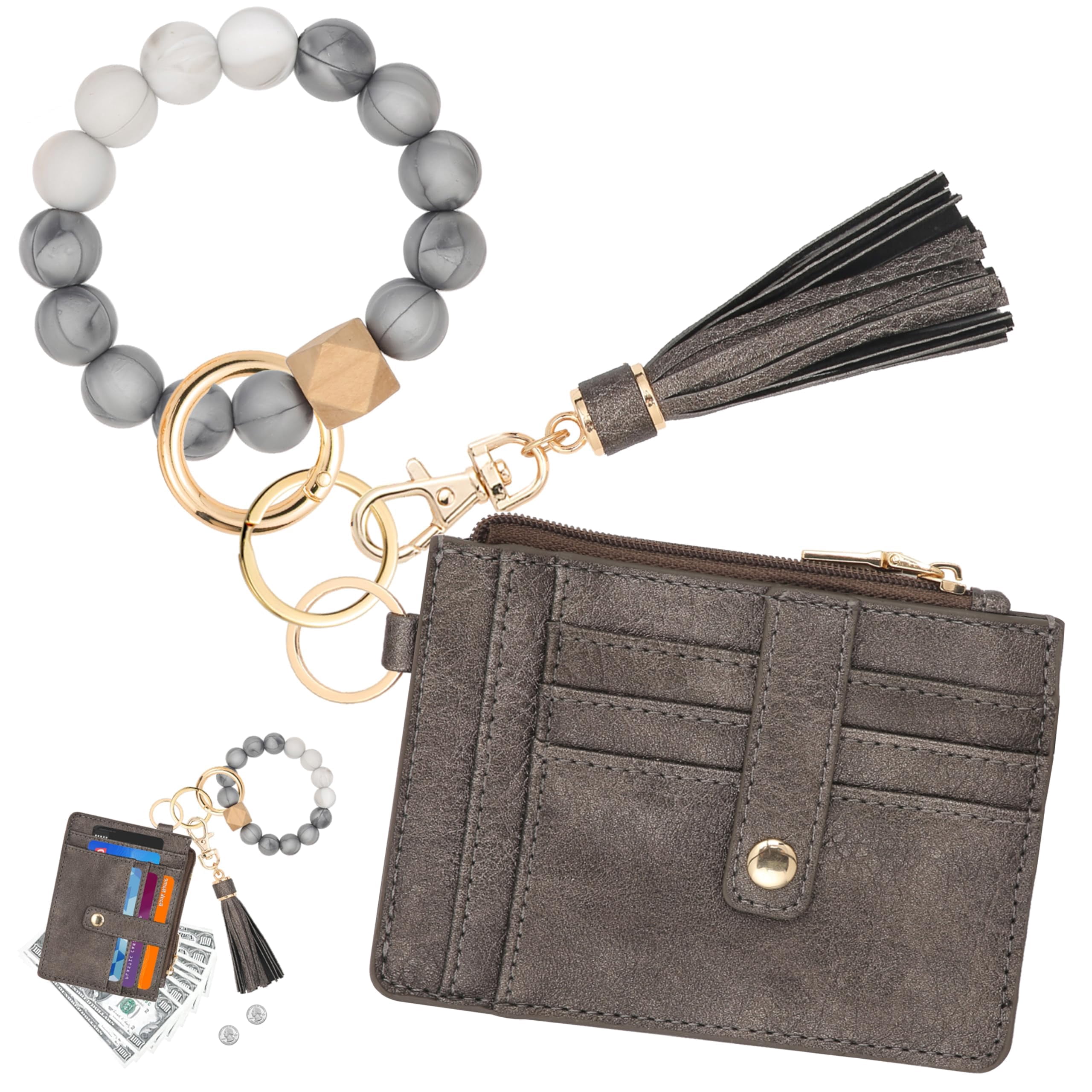 Wallet Keychain Wristlet for Women,Slim RFID Credit Card Holder Purse ...