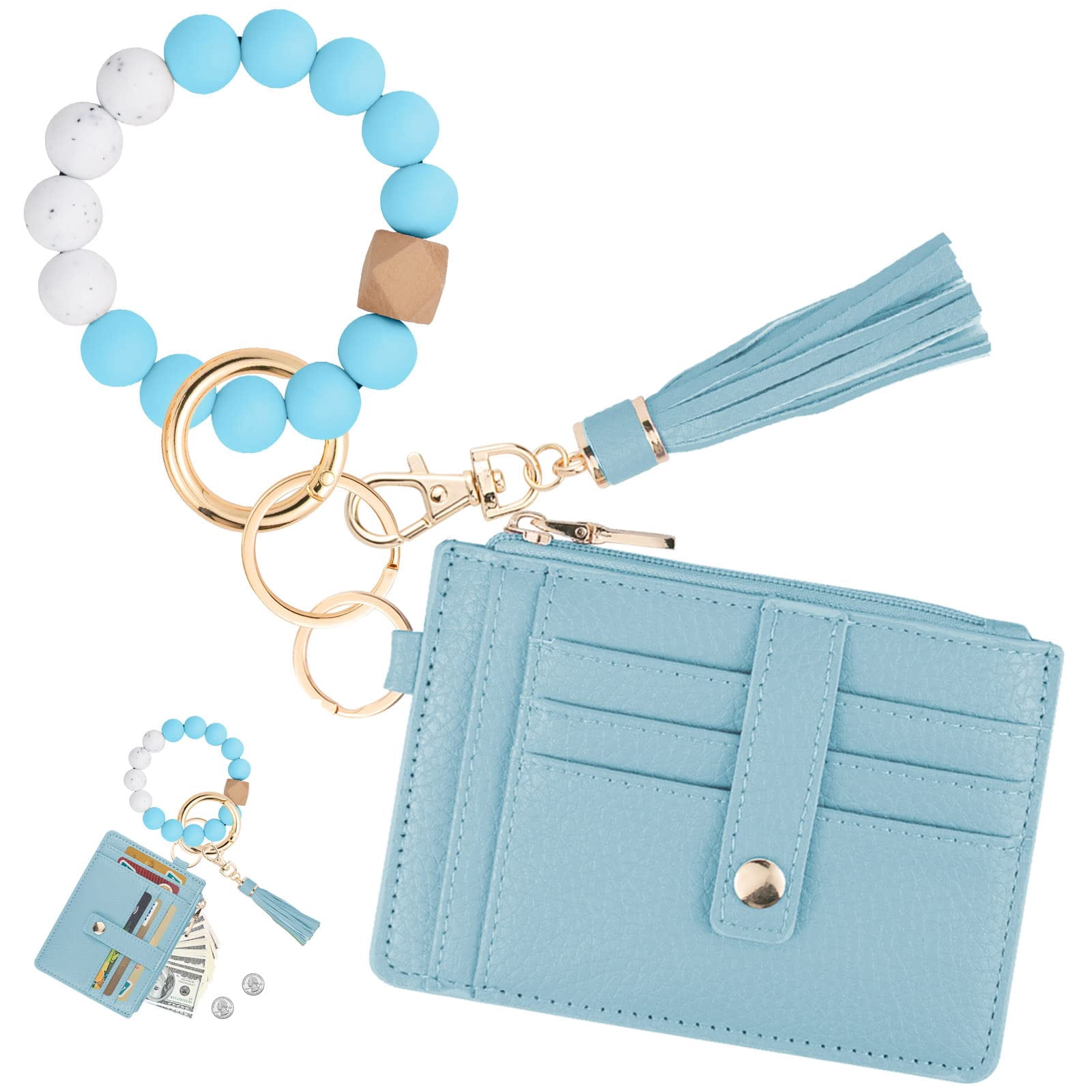 Wallet Keychain Wristlet for Women,Slim RFID Credit Card Holder Purse ...