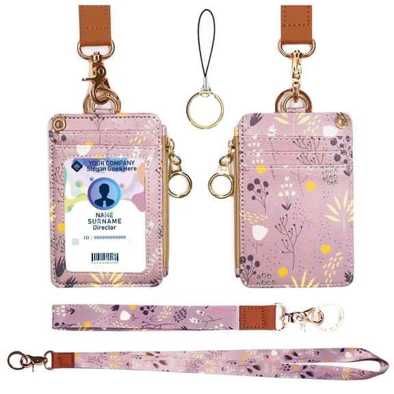 2-in-1 ID Badge Holder & Lanyard Wallet, Cute Floral Lanyard with ...