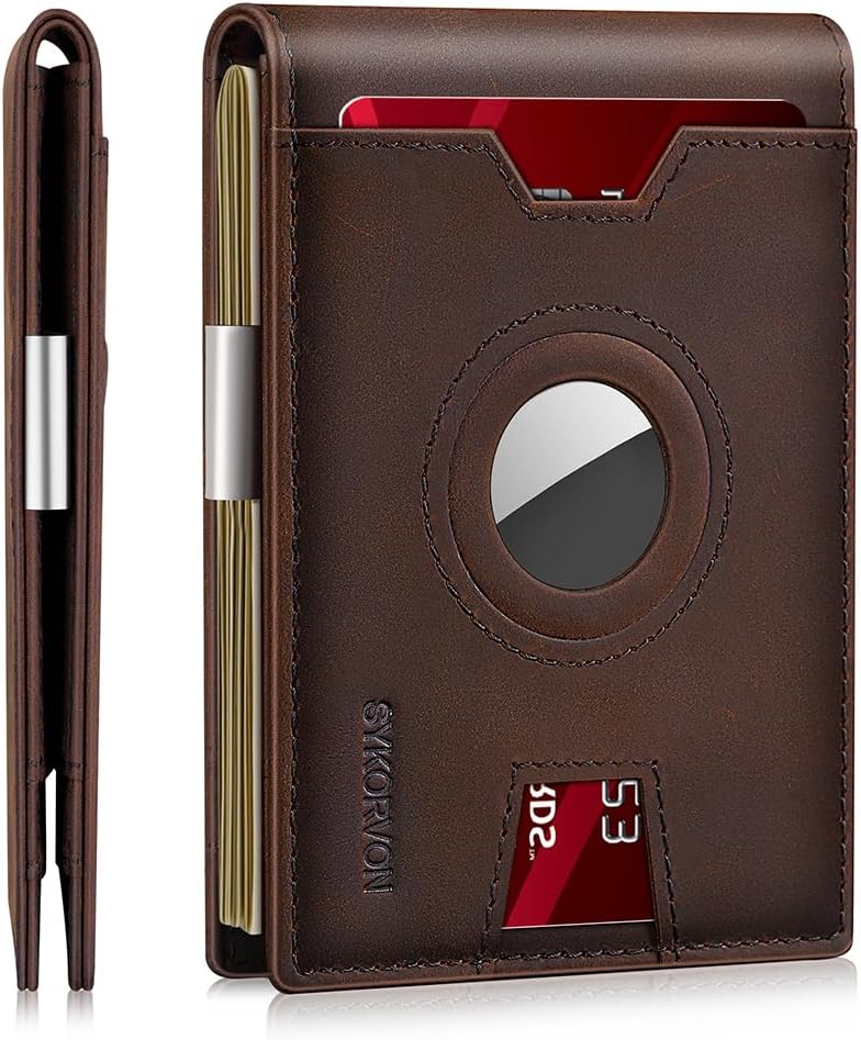 Wallet for Men - Airtag Wallet Bifold Leather Wallet with Airtag Holder ...