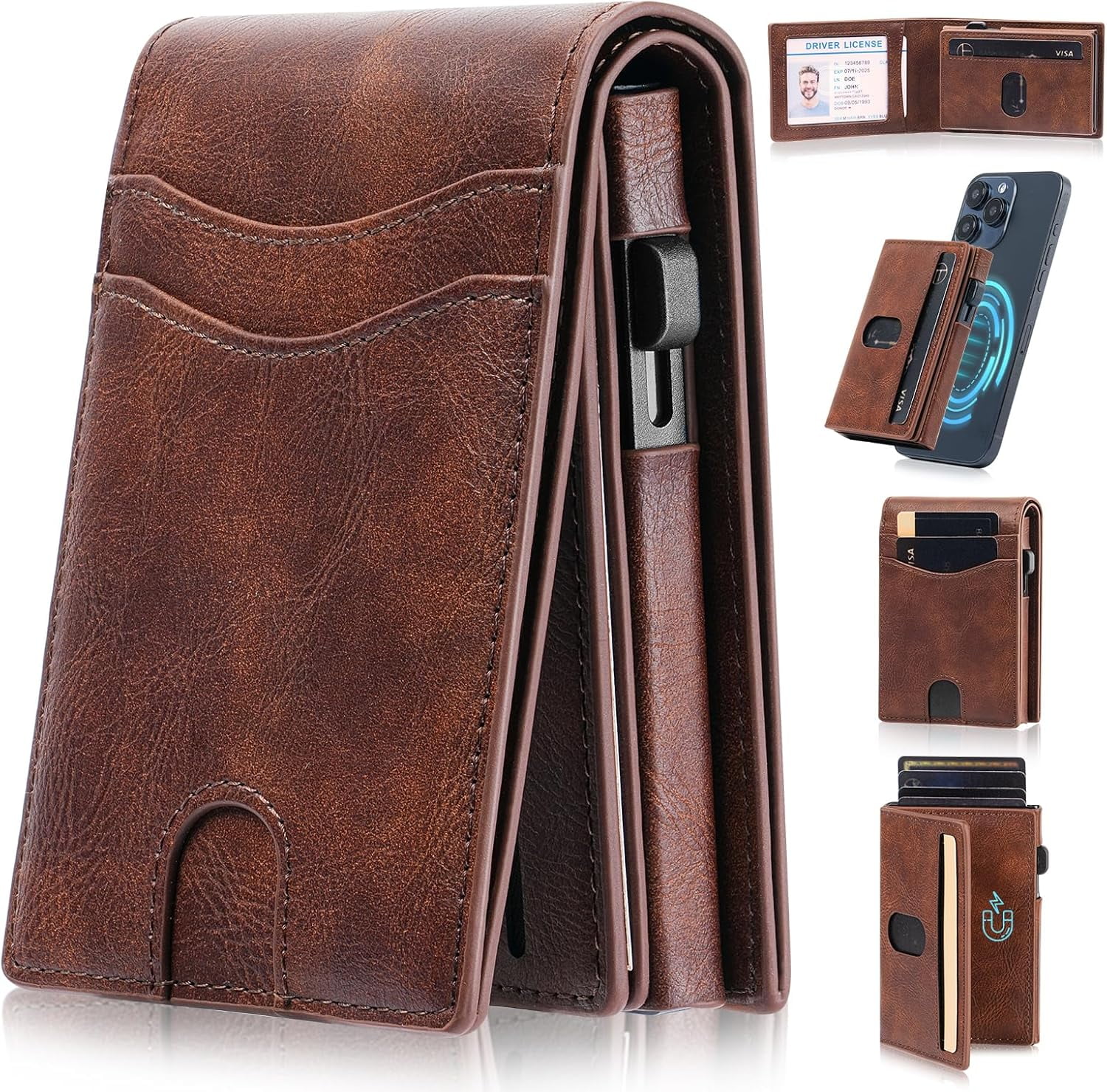 Wallet for Men | RFID Blocking Slim Mens Wallets with Magsafe Pop Up ...