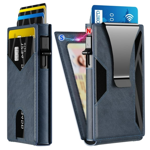 Wallet for Men Slim RFID Blocking-Metal Smart Pop-Up Credit Card Holder ...