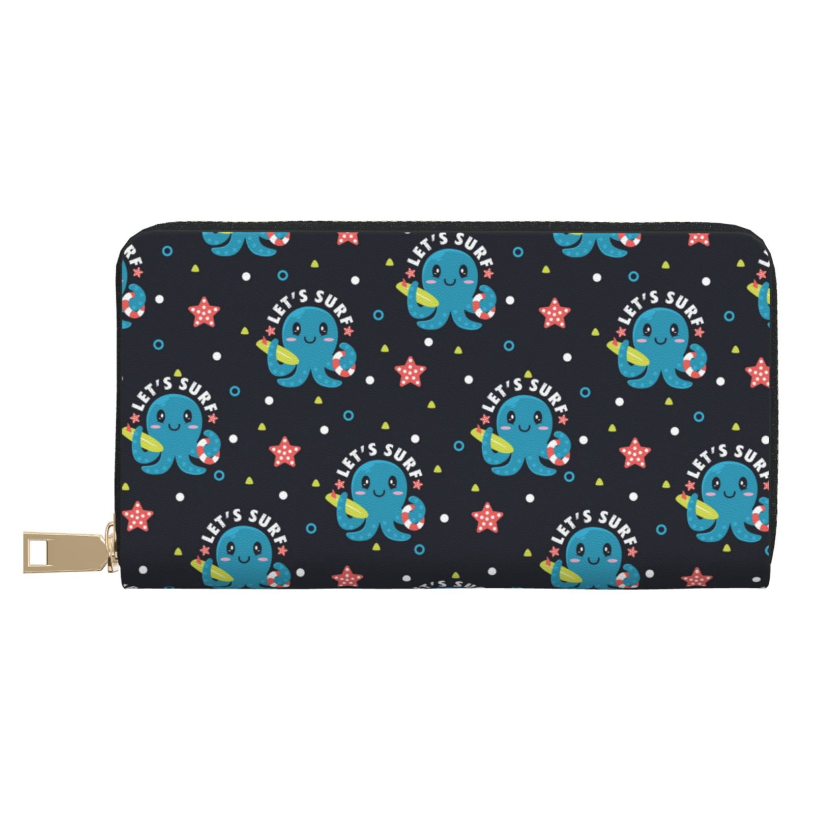 Wallet for Men Women, Cute cartoon octopus surf PU Leather Waterproof ...
