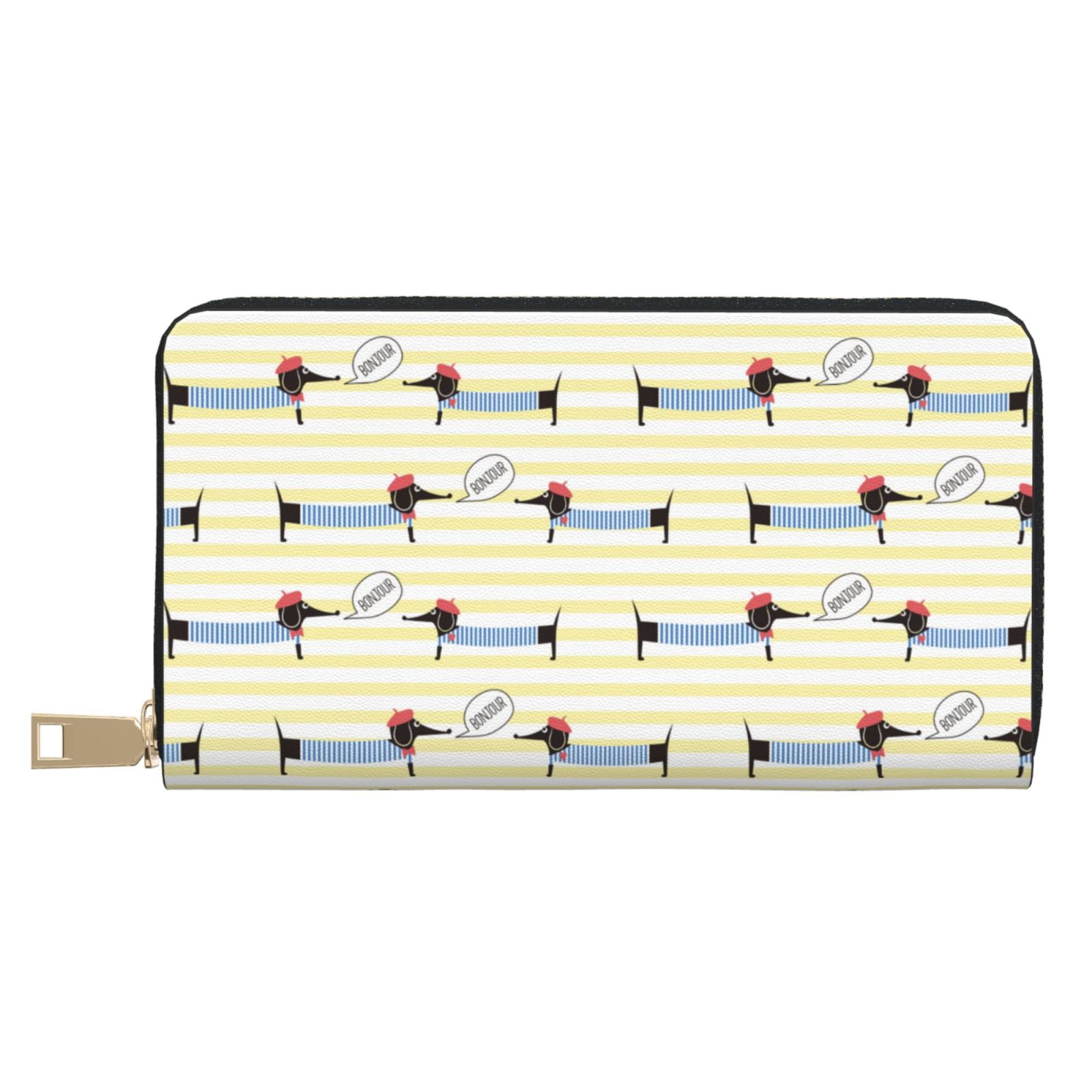 Wallet for Men Women, Dachshund Dog Puppy Stripe PU Leather Waterproof ...
