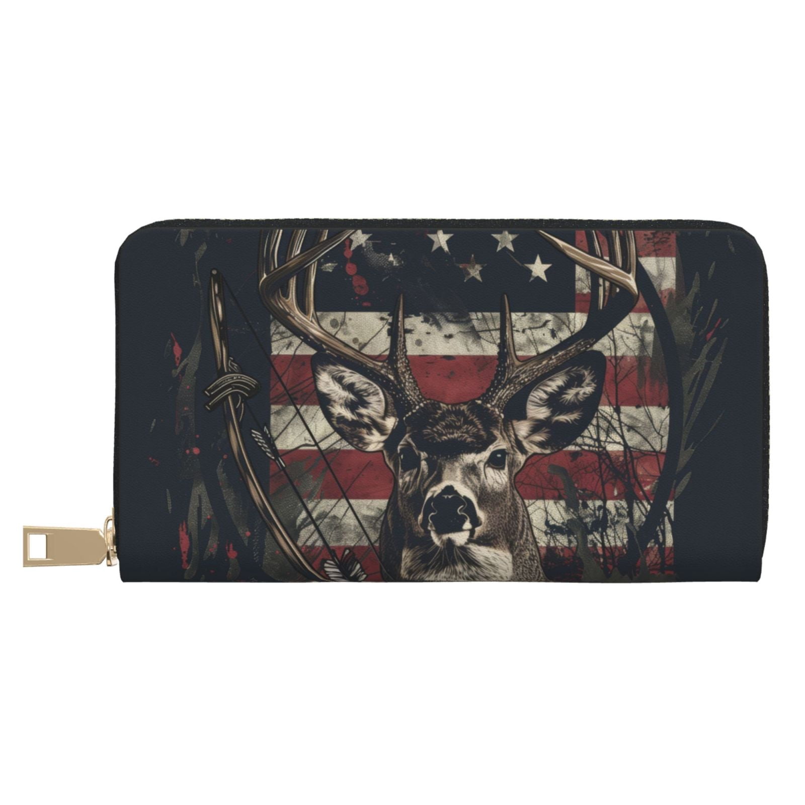 Wallet for Men Women, USA Flag Deer Art PU Leather Waterproof Travel ...