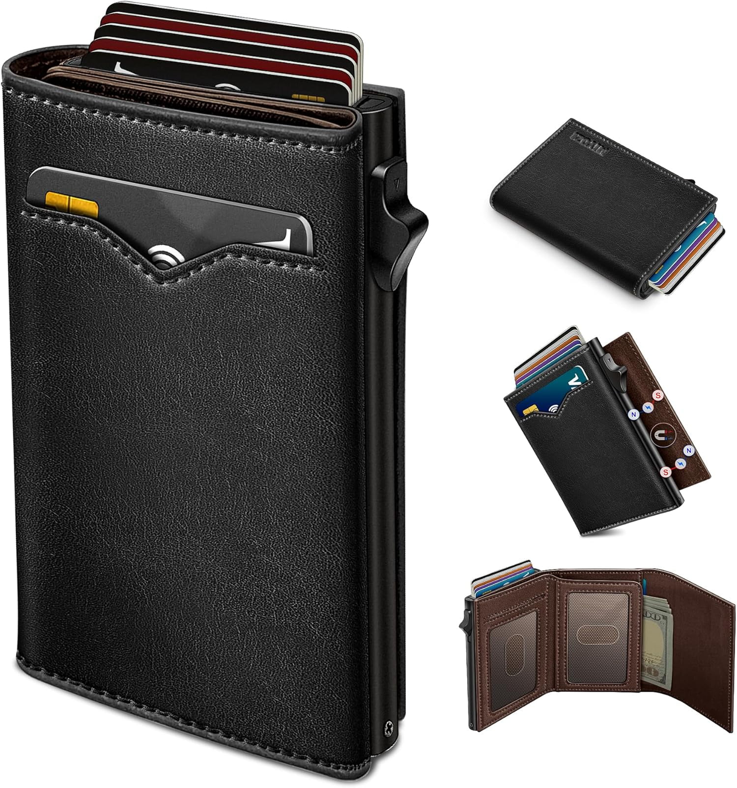 Wallet for Men,with Pocket 2 ID Window 9-13 Cards,Metal Case Slim Pop ...