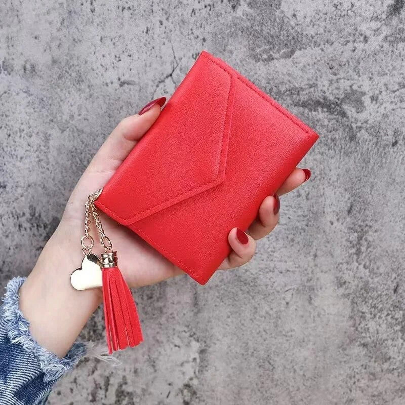 Wallet Short Women's Mini Tassel Pendant Wallet Card Holder Fresh Pink ...
