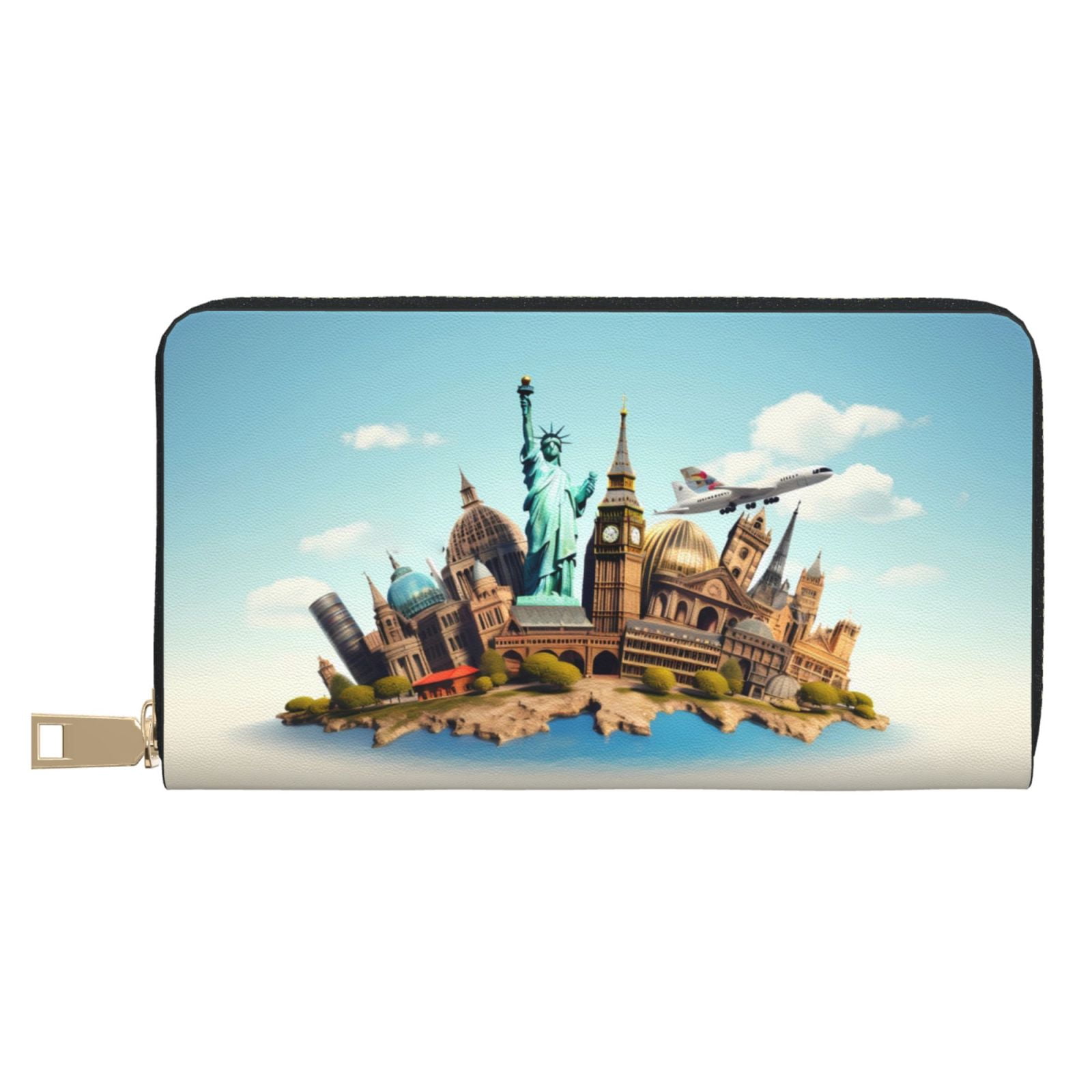 Wallet Women Men - Iconic Global Landmarks Long PU Leather Travel ...