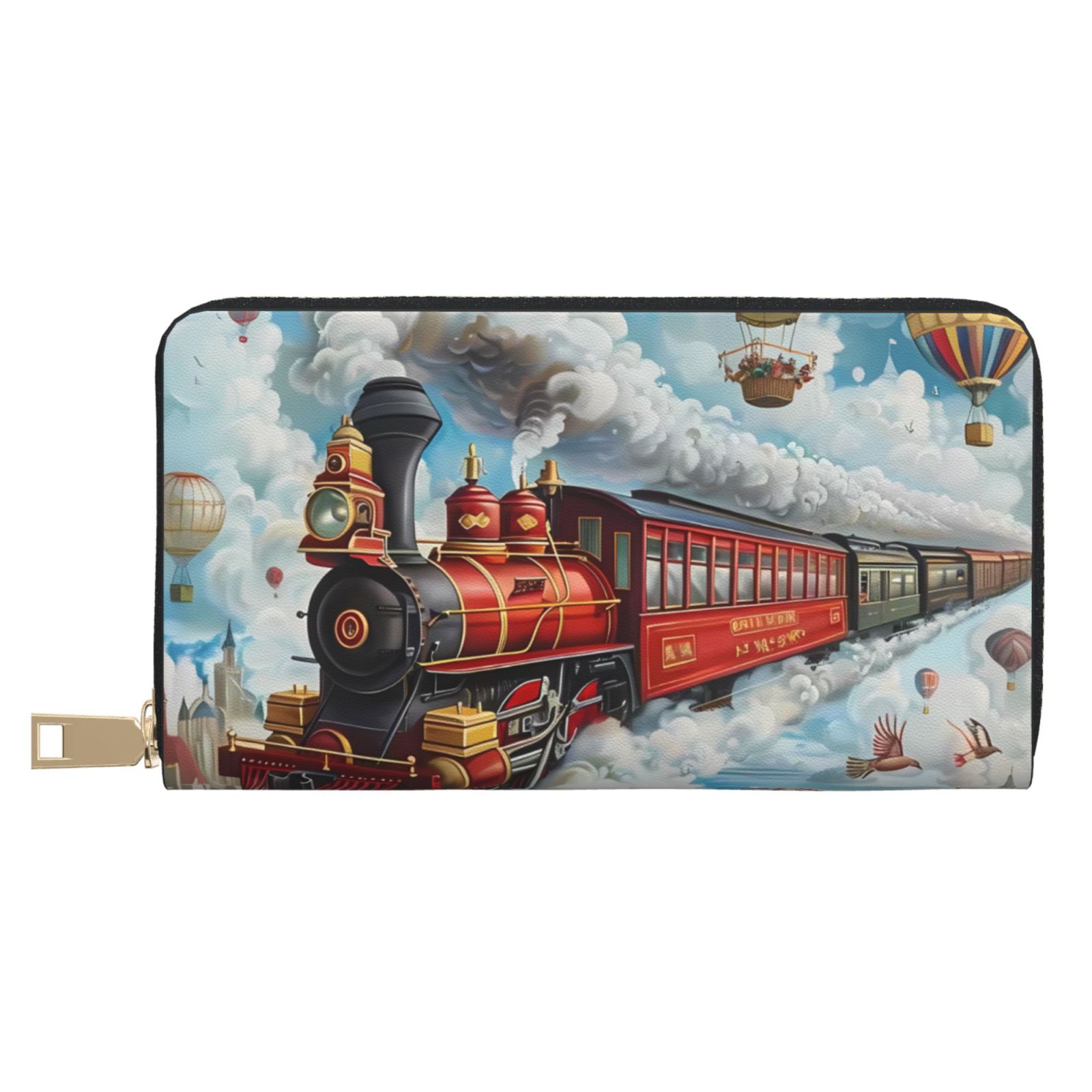 Wallet Women Men - Red Train Hot Air Balloon Long PU Leather Travel ...