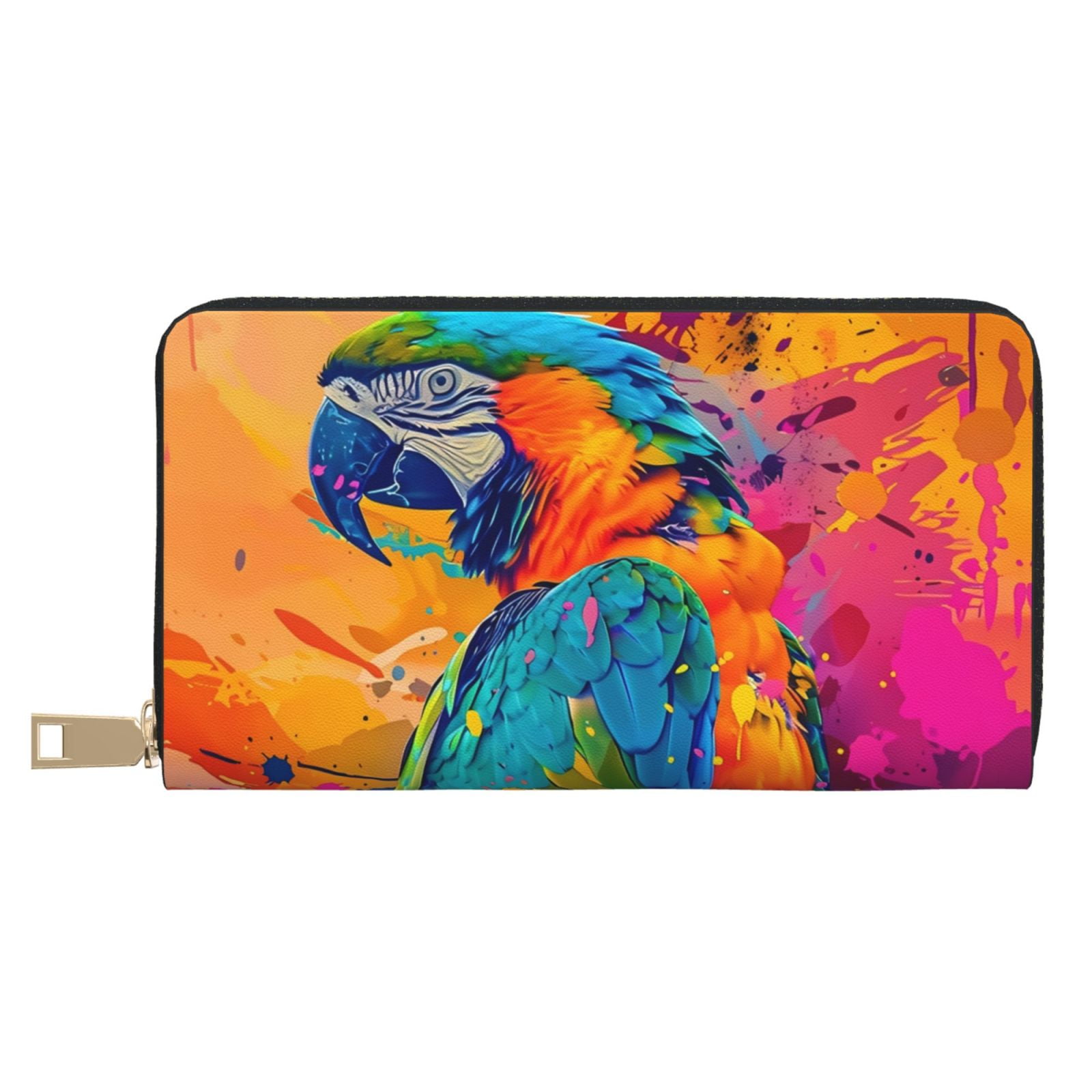Wallet Women Men - Vibrant Parrot Splash Art Long PU Leather Travel Wallet for Men, Womens ...