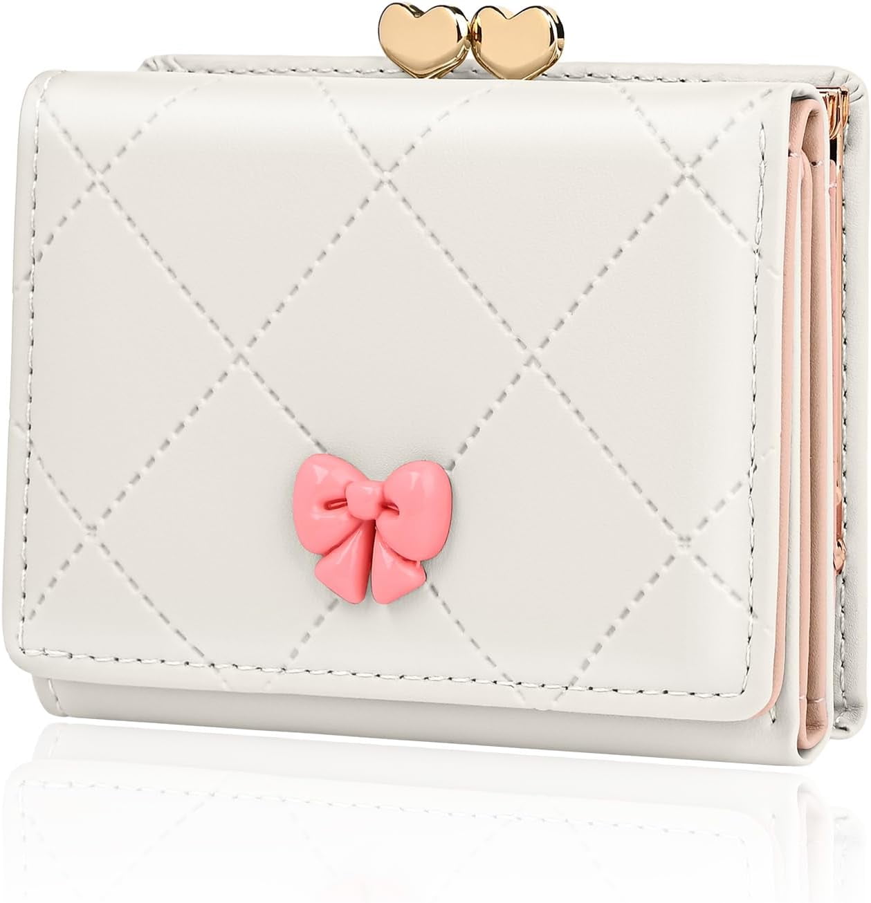 Wallet Women, Pink Small Coquette Bow Trifold Wallets Woman, Heart ...