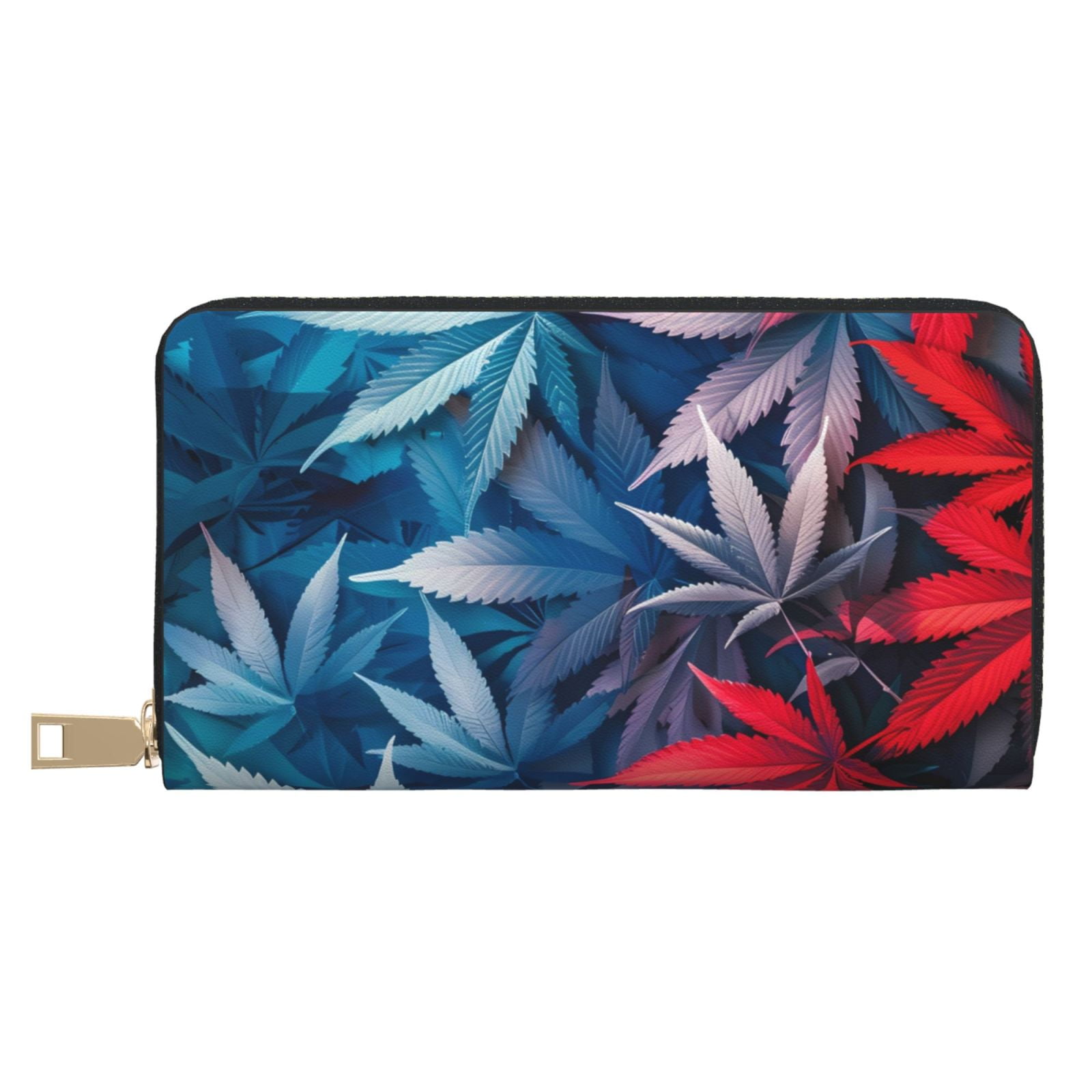 Wallet Women Red And Blue Leaves Large Capacity Card Holder, Travel ...