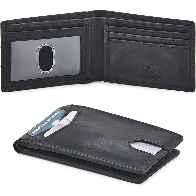 Wallet for Men Bifold Real Leather Slim RFID Blocking Front Pocket ...