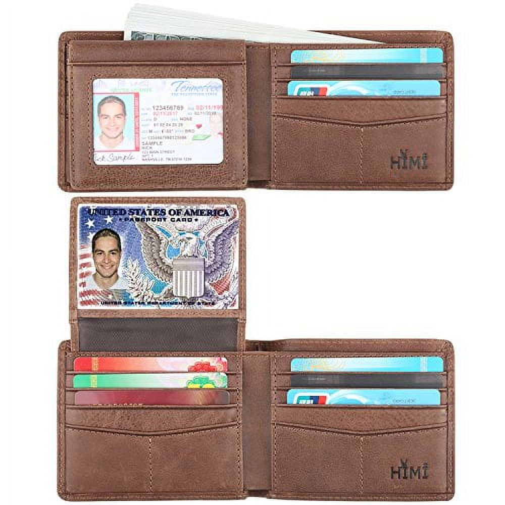 Men's Genuine Leather RFID Blocking Bifold Wallet with 2 ID Window ...