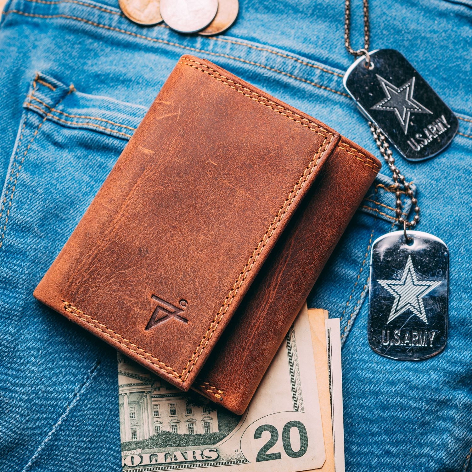 Wallet for Men RFID Blocking Leather Trifold Forest Brown Velcro Closed ...