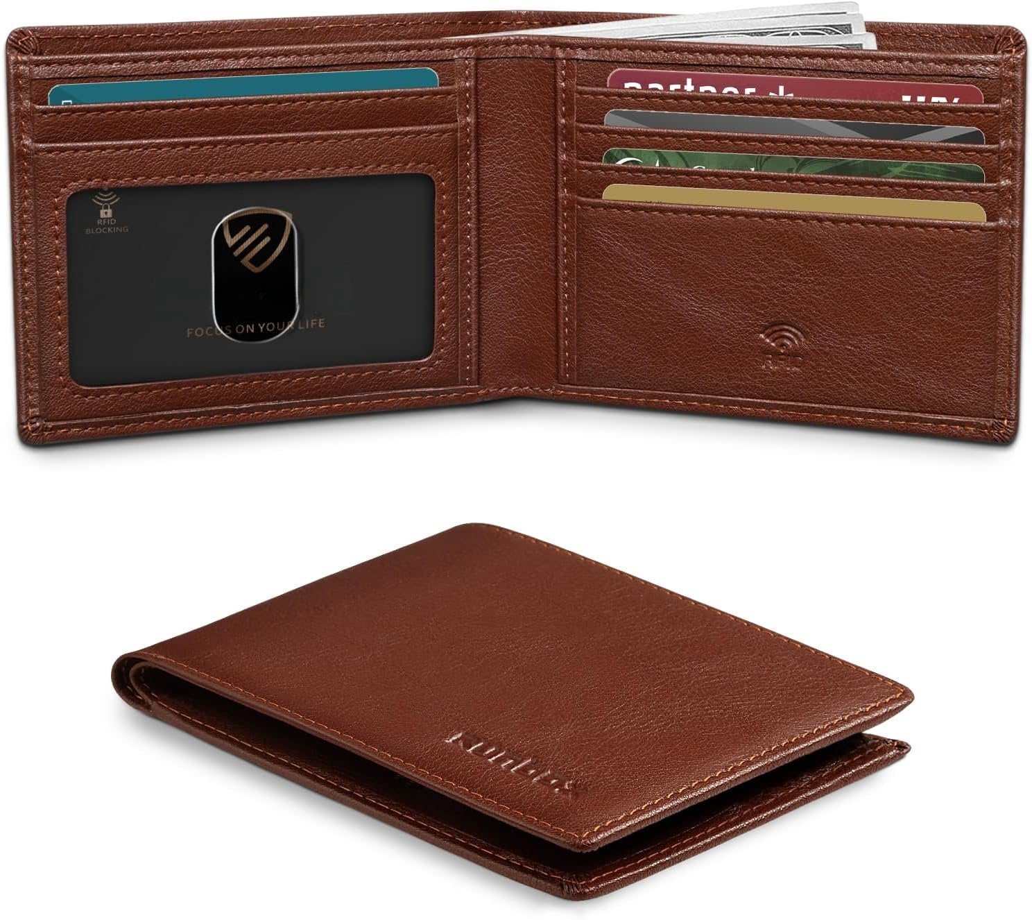 Wallet for Men Slim Leather Bifold RFID Blocking Minimalist Front ...