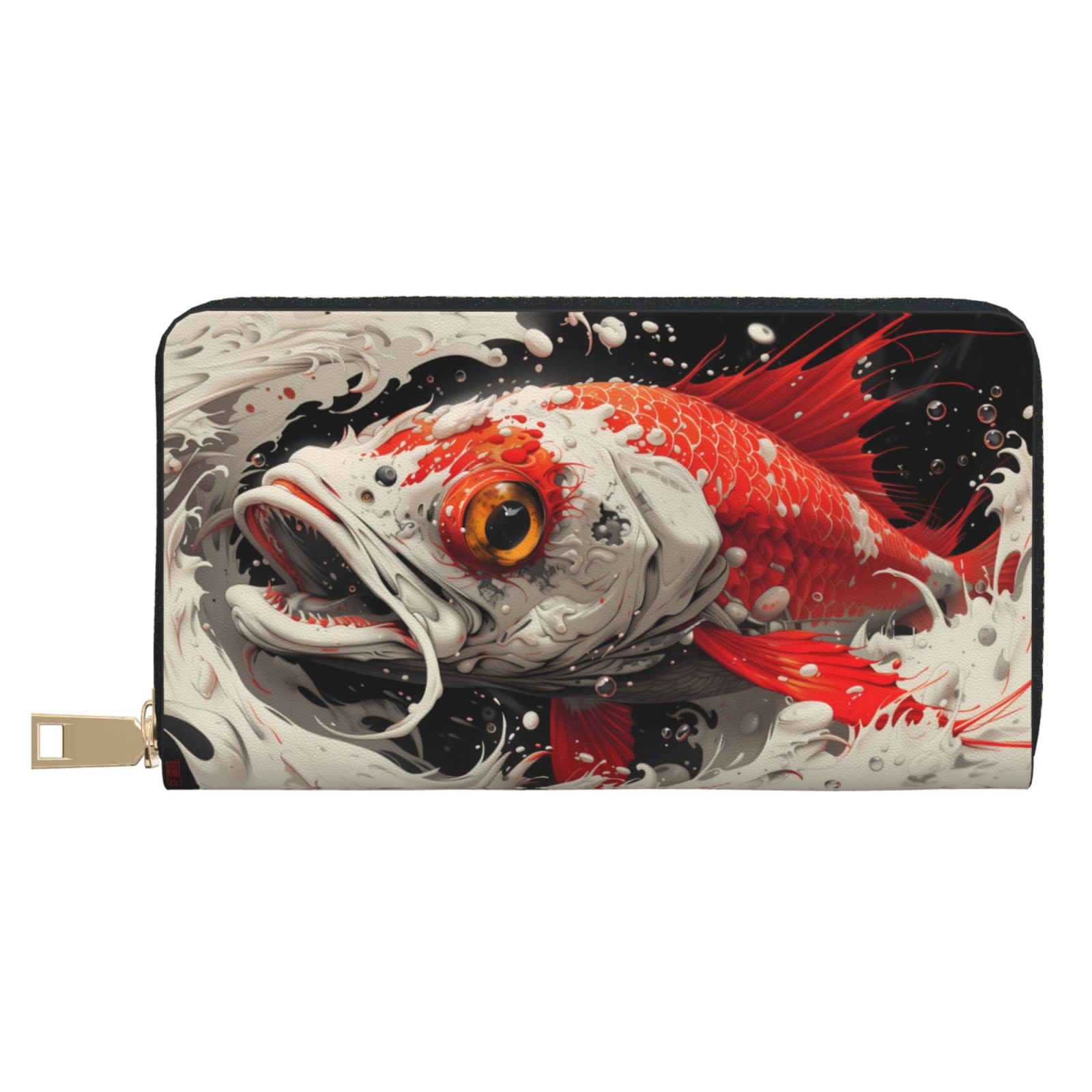 Wallet for Men Women - Abstract Red Koi Fish Art Long Slim Card Holder ...