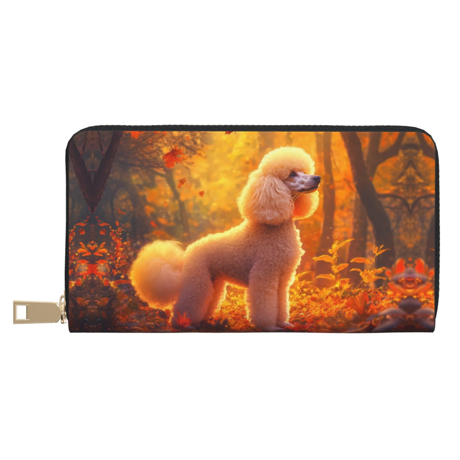 Wallet for Men Women - Autumn Maple Leaf Poodle Long Slim Card Holder ...