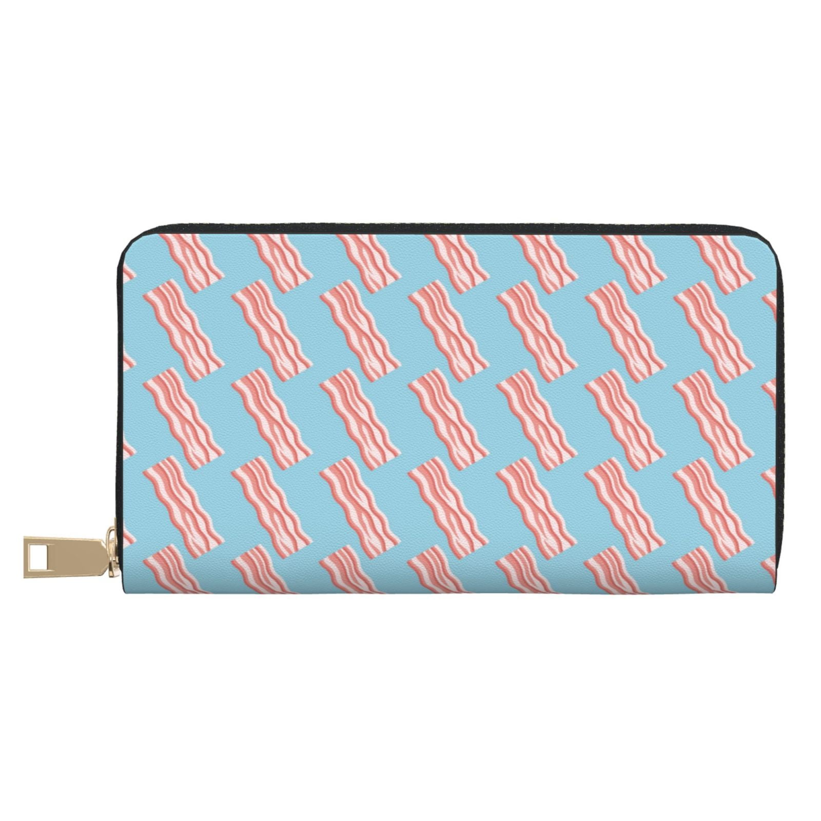 Wallet for Men Women - Bacon Print Light Blue Long Slim Card Holder ...