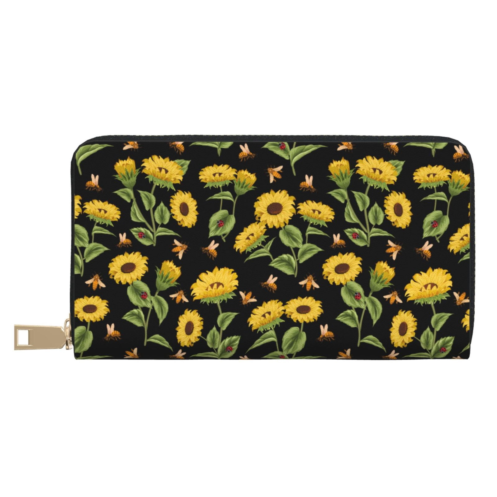 Wallet for Men Women - Bees and Sunflowers Long Slim Card Holder Large ...