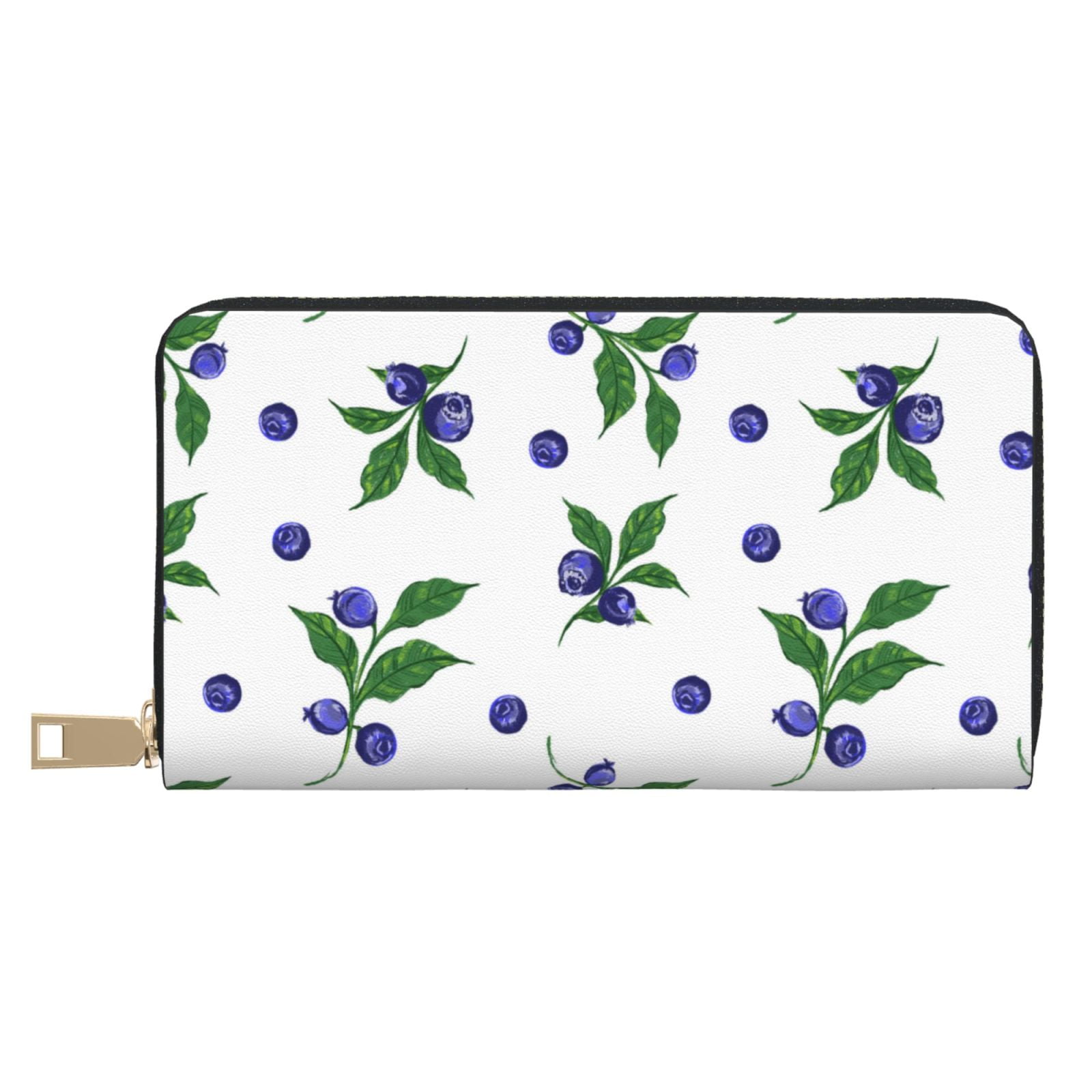 Wallet for Men Women - Blueberries Print green leaf Long Slim Card ...
