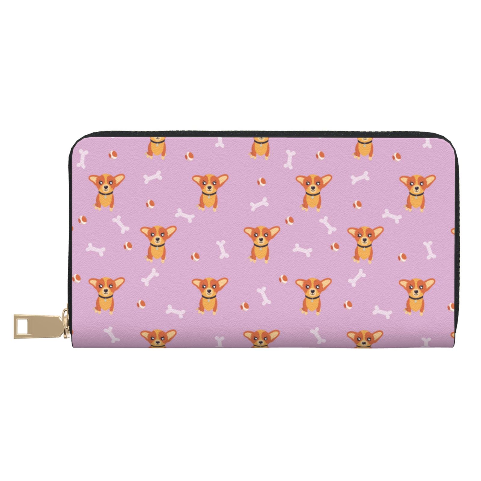 Wallet for Men Women - Cartoon Cute Corgi Funny Purple Long Slim Card ...