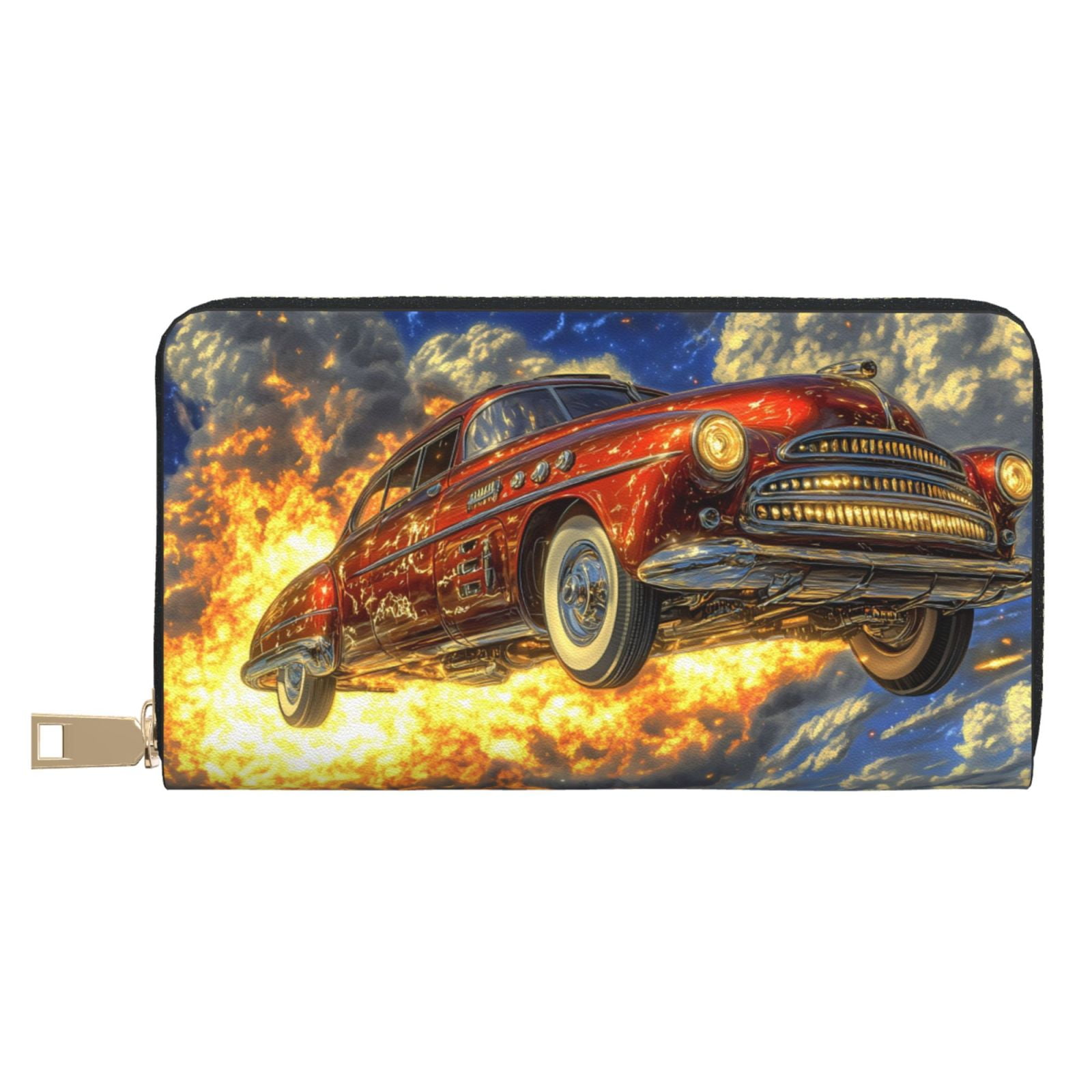 Wallet for Men Women - Exploding Vintage Car Long Slim Card Holder ...
