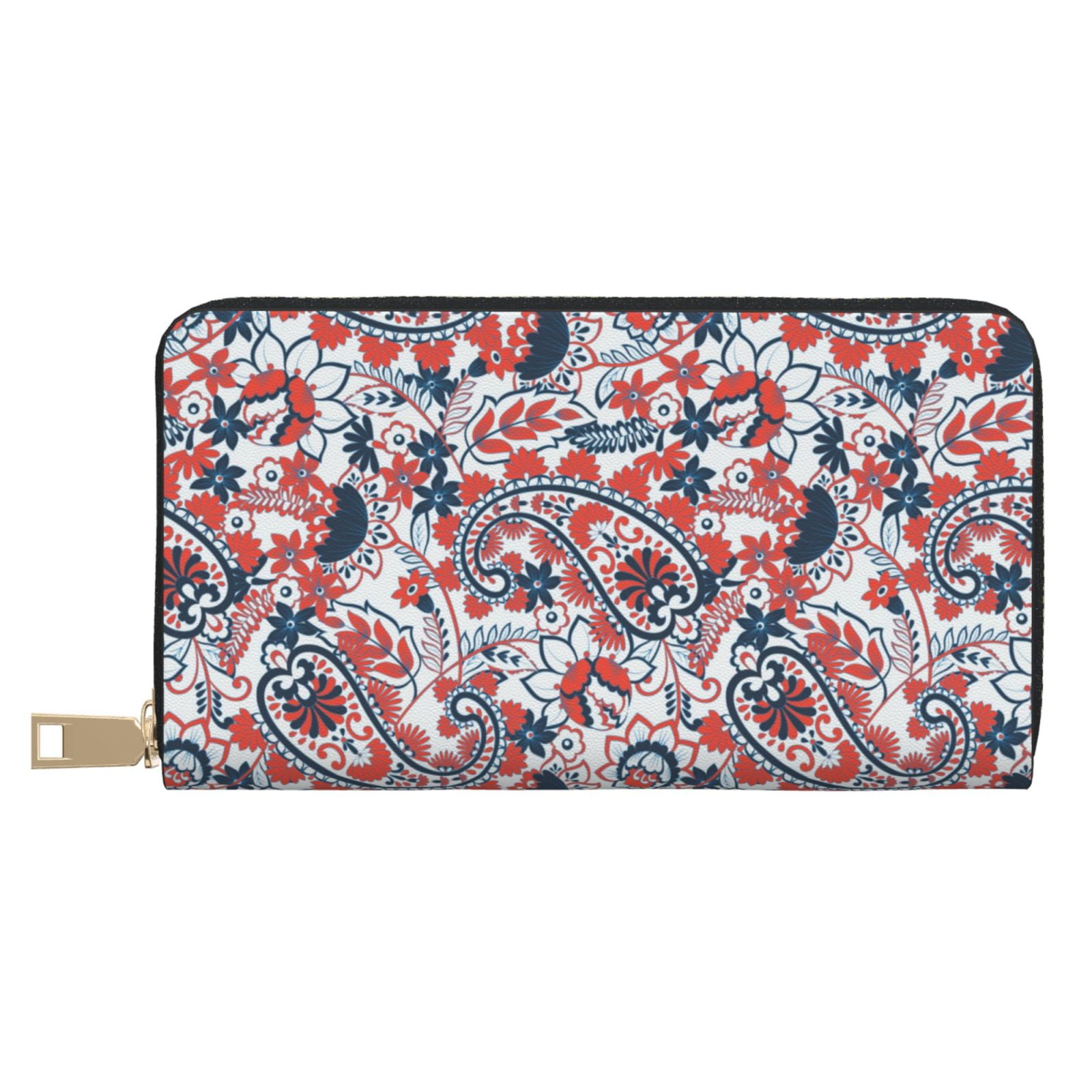 Wallet for Men Women - Paisley design red Long Slim Card Holder Large ...