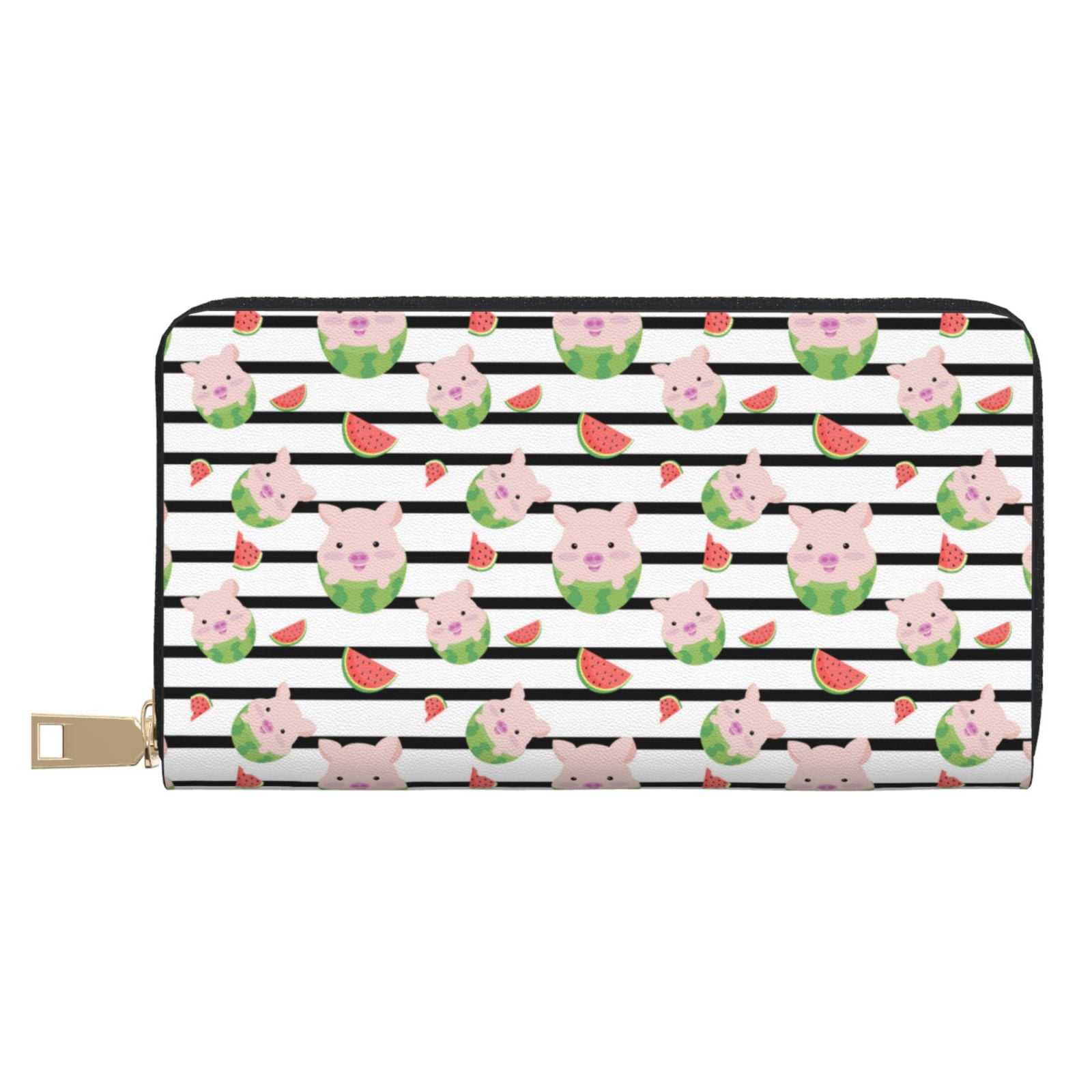 Wallet for Men Women - Pig And Watermelon Long Slim Card Holder Large ...